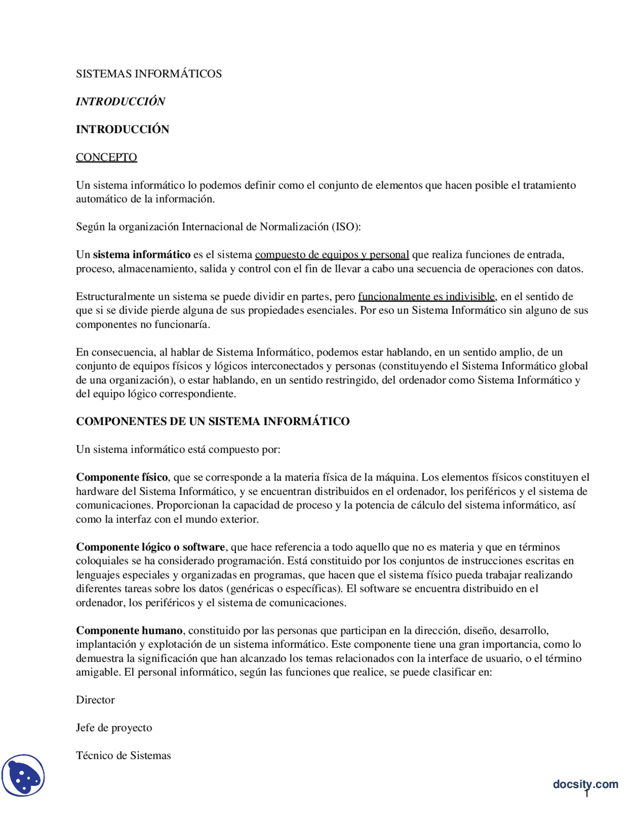 Sistemas Informáticos Apuntes Sistemas Informáticos Docsity