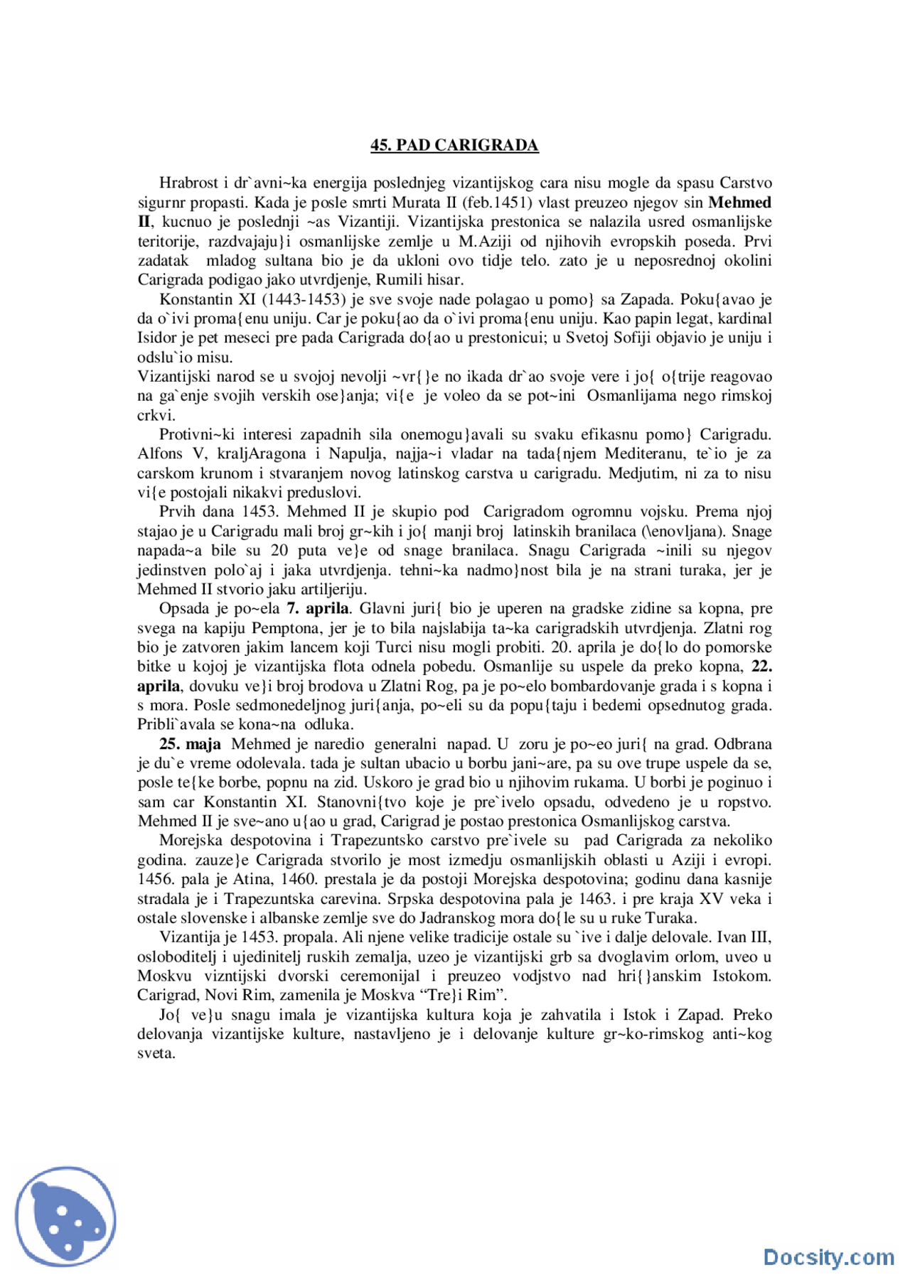 PAD CARIGRADA-Beleska-Istorija Vizantije-Filozofski fakultet | Beleške ...