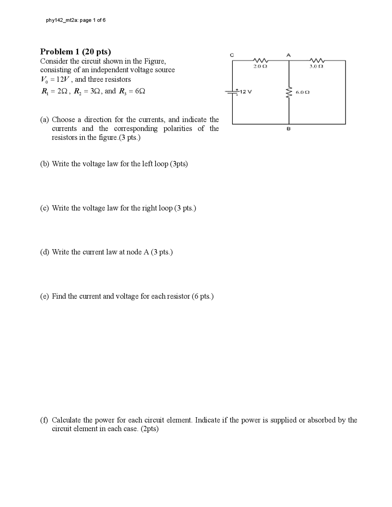 Exam 1 - General Physics II :Electricity and Magnetism | PHYS 142 ...