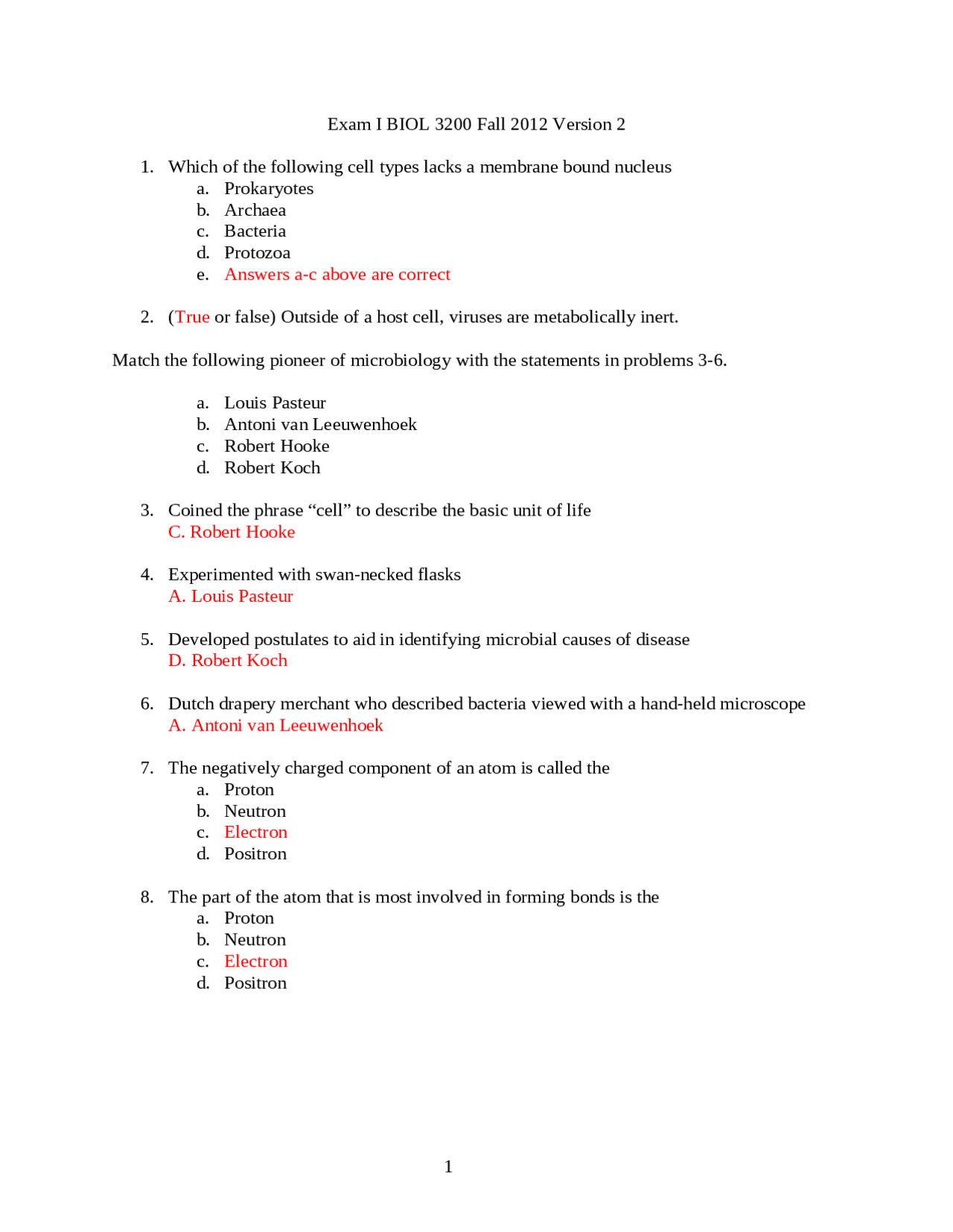 Test 1 Questions With Answers General Microbiology Fall 2012 Biol