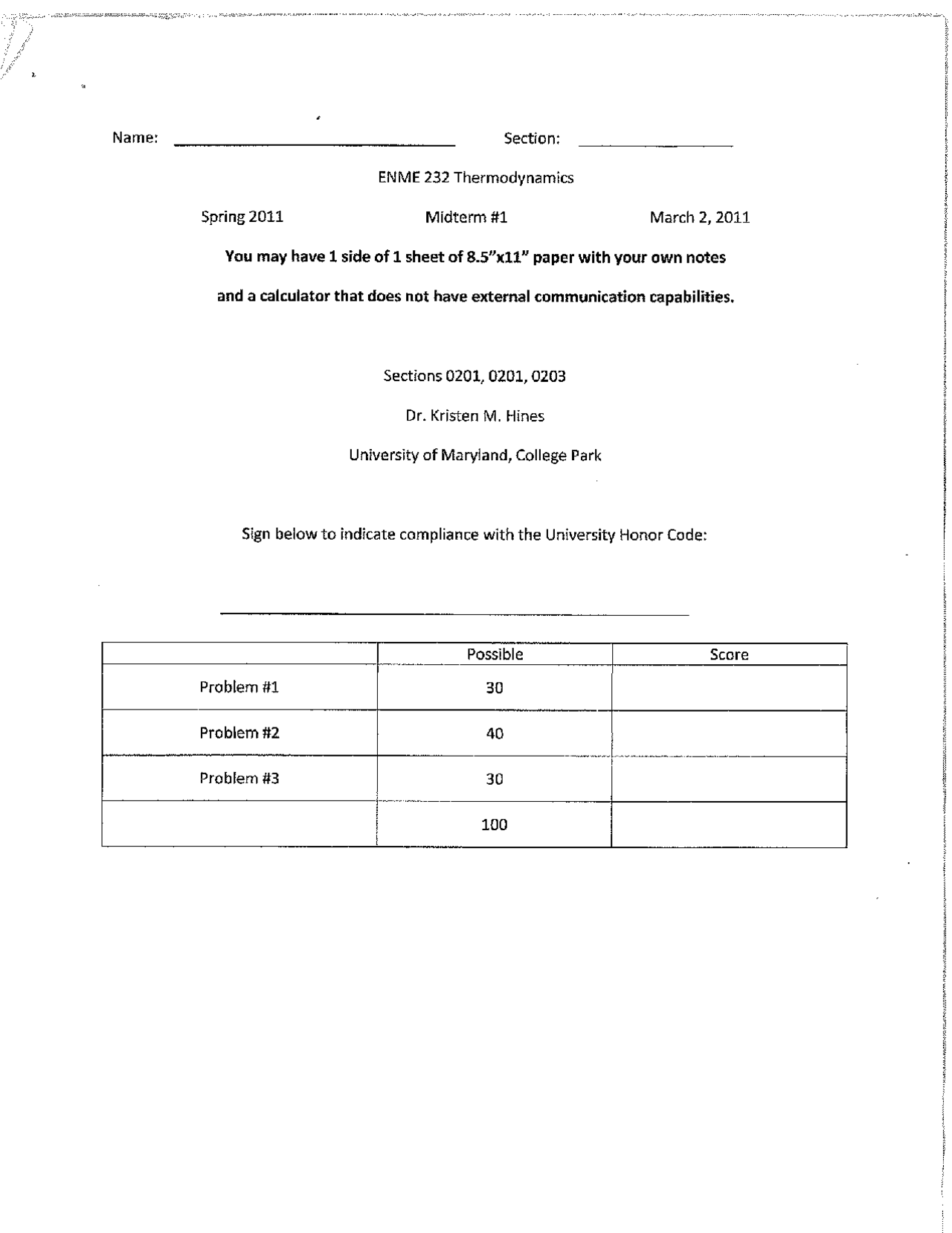Midterm With Answers Thermodynamics Enme 232 Docsity