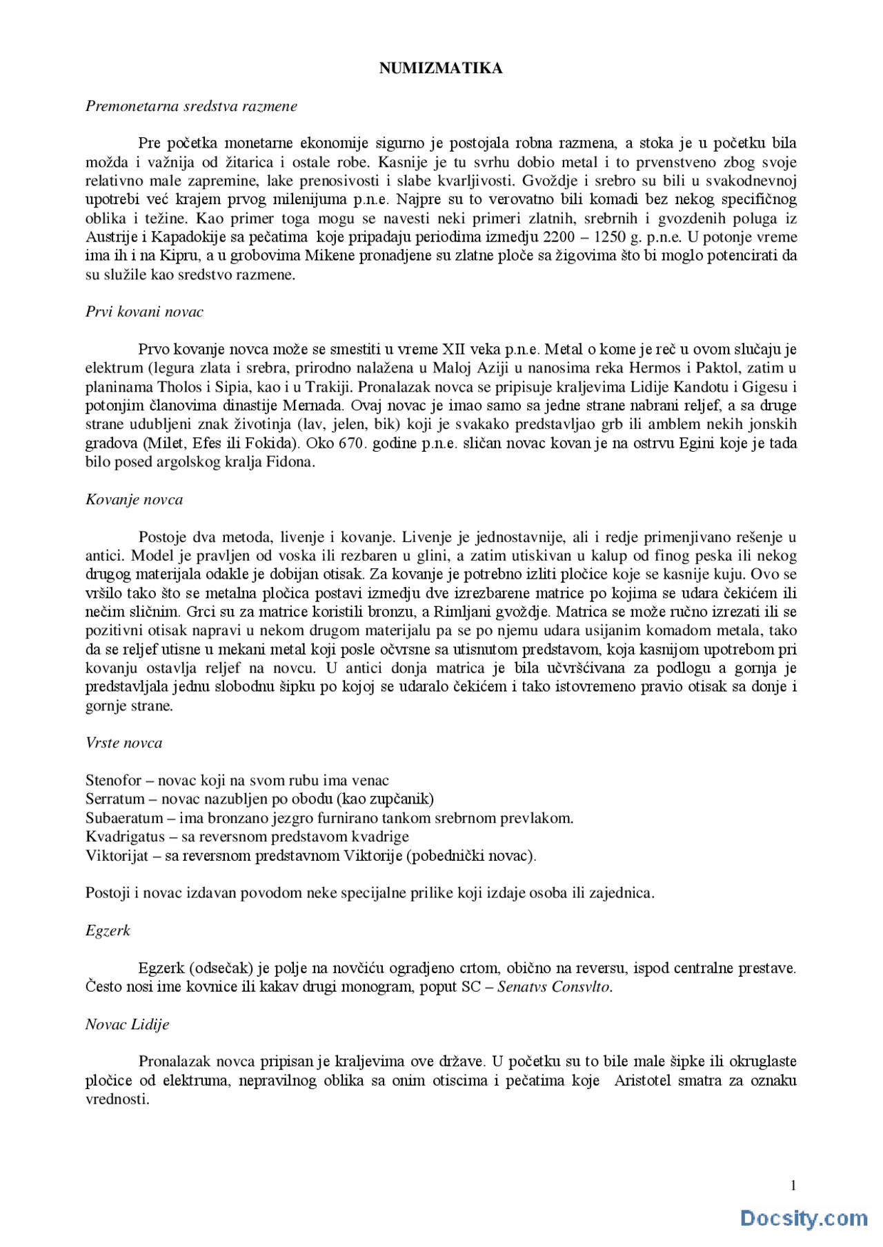 Numizmatika Beleska Arheologija Beleške Predlog Arheologija Docsity