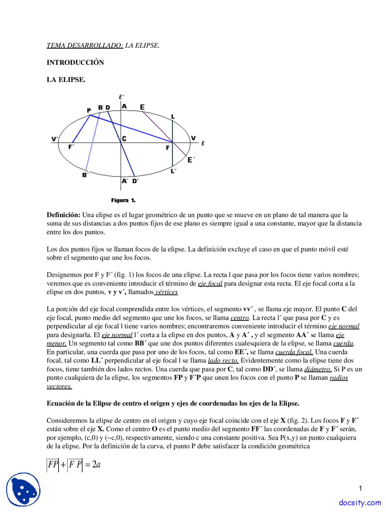 Elipse Apuntes Matematicas Docsity