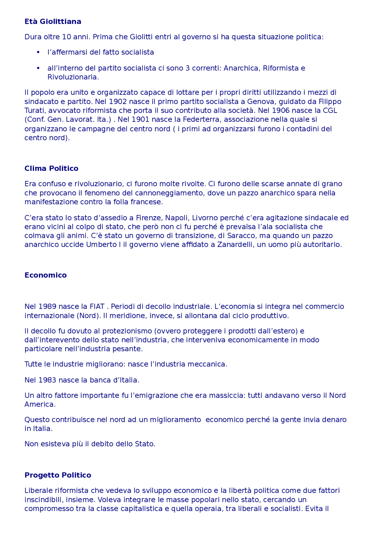 A Letà Giolittiana Appunti Di Storia Docsity