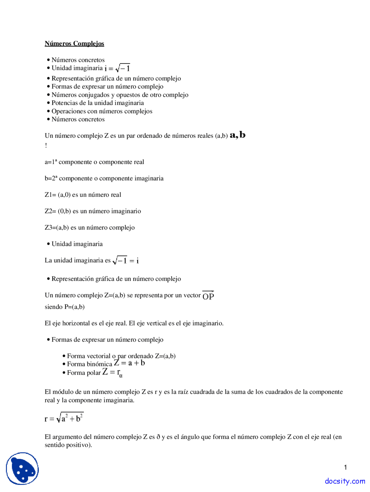 Números Complejos Apuntes Matematicas Docsity