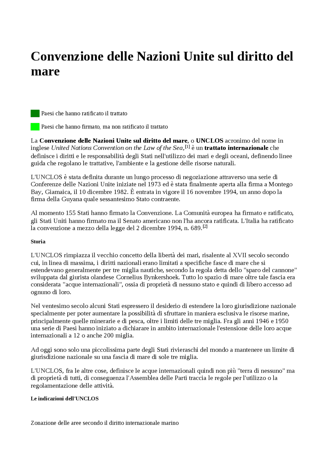 Convenzione delle Nazioni Unite sul diritto del mare - Appunti di Diritto Internazionale - Docsity