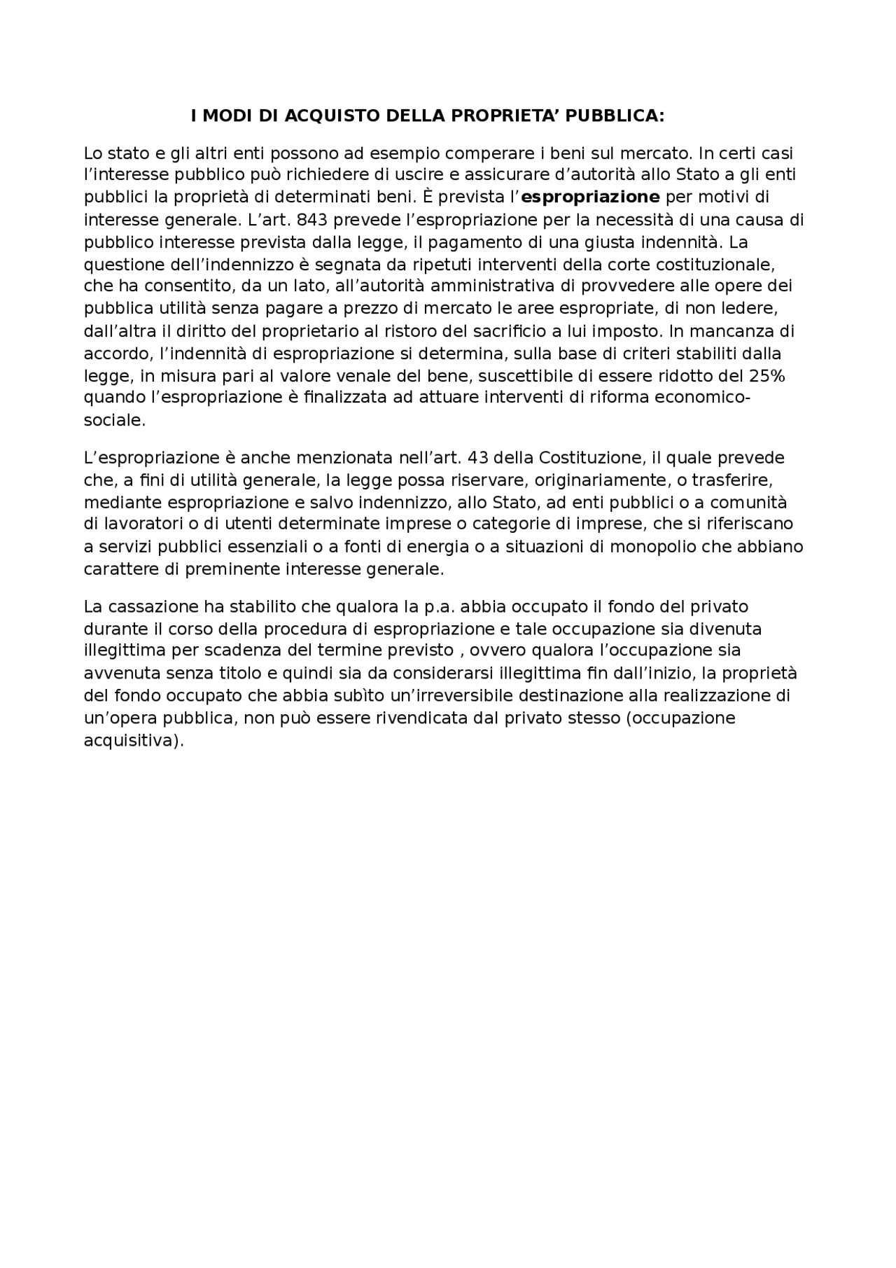 I Modi Di Acquisto Della Proprietà Pubblica Appunti Di Diritto