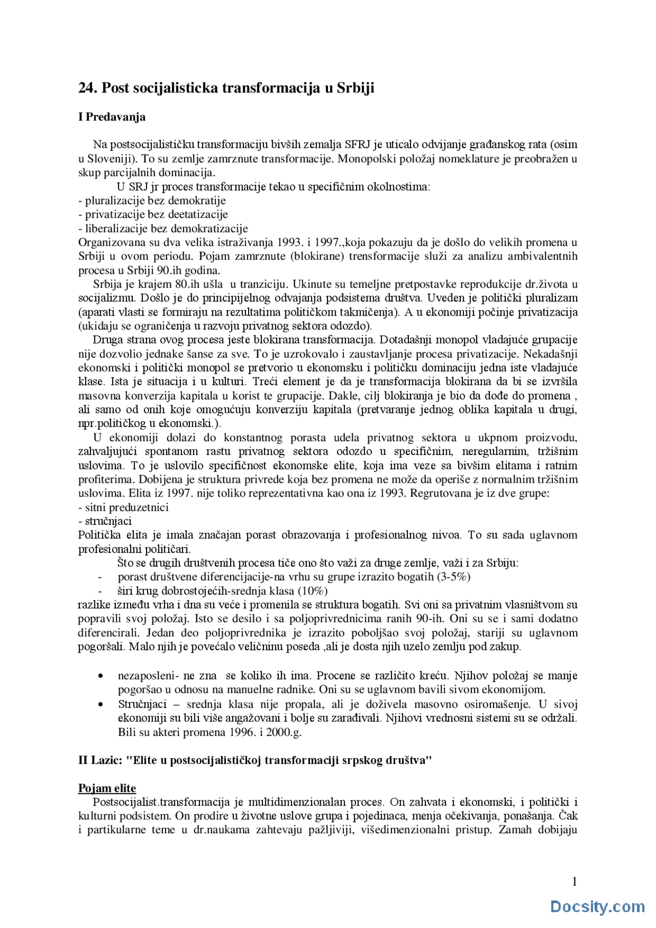 Postsocijalisticka Transformacija U Srbiji Skripta Teorije O Drustvenim