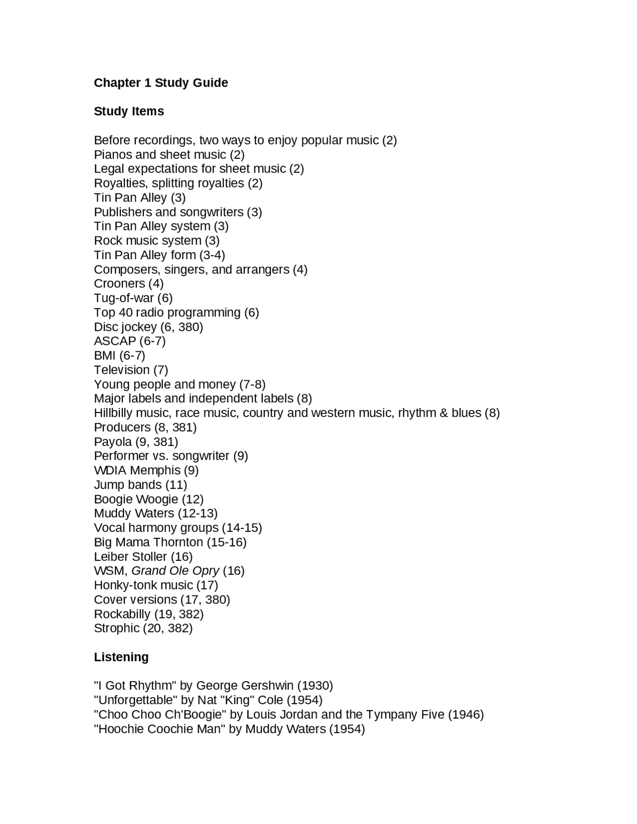 Chapter 1 Study Guide | Modern Popular Music | MUH 2019 - Docsity