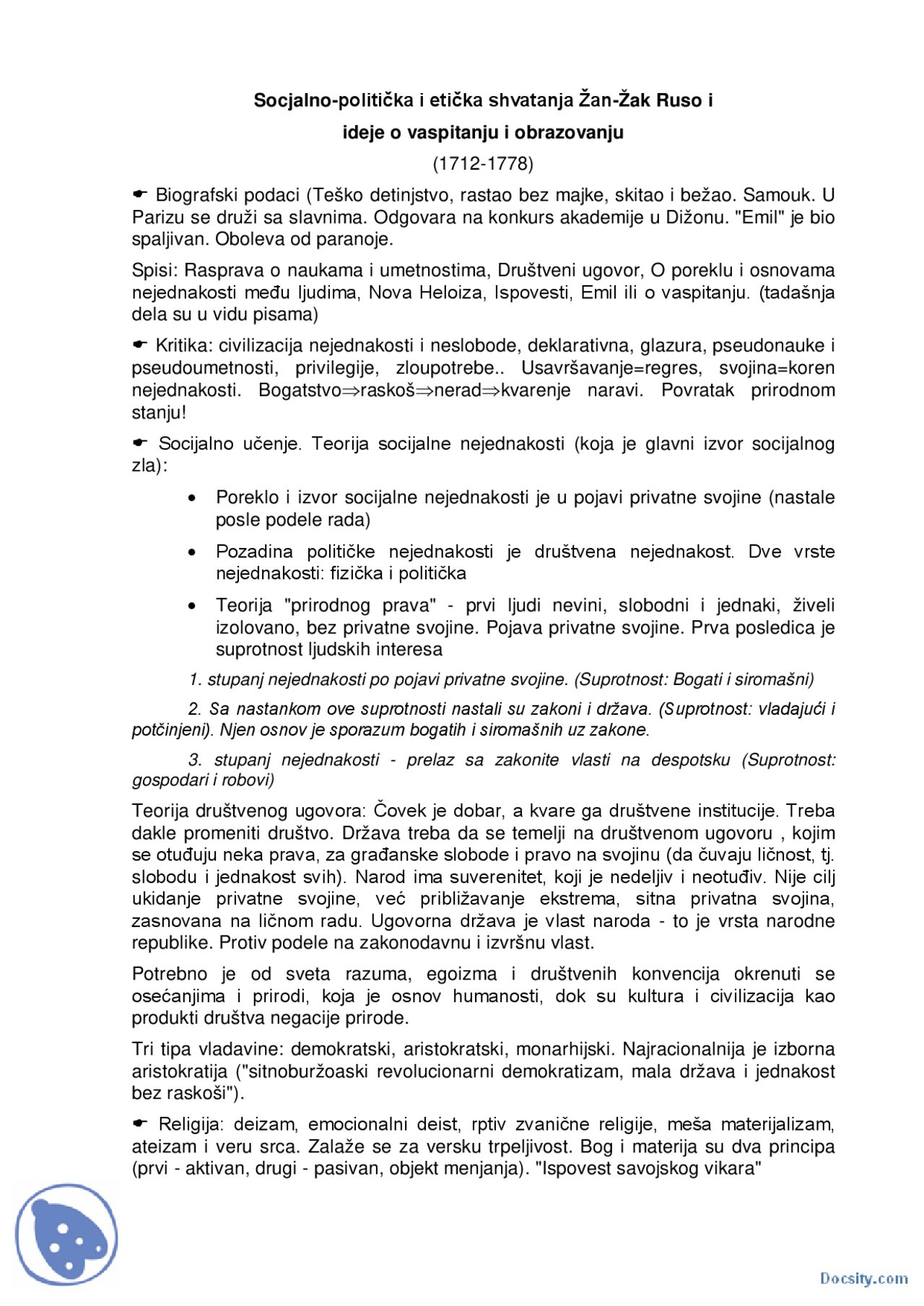 Zan Zak Ruso ukratko 08-Beleska-Istorija obrazovanja odraslih-Andragogija | Beleške' predlog ...