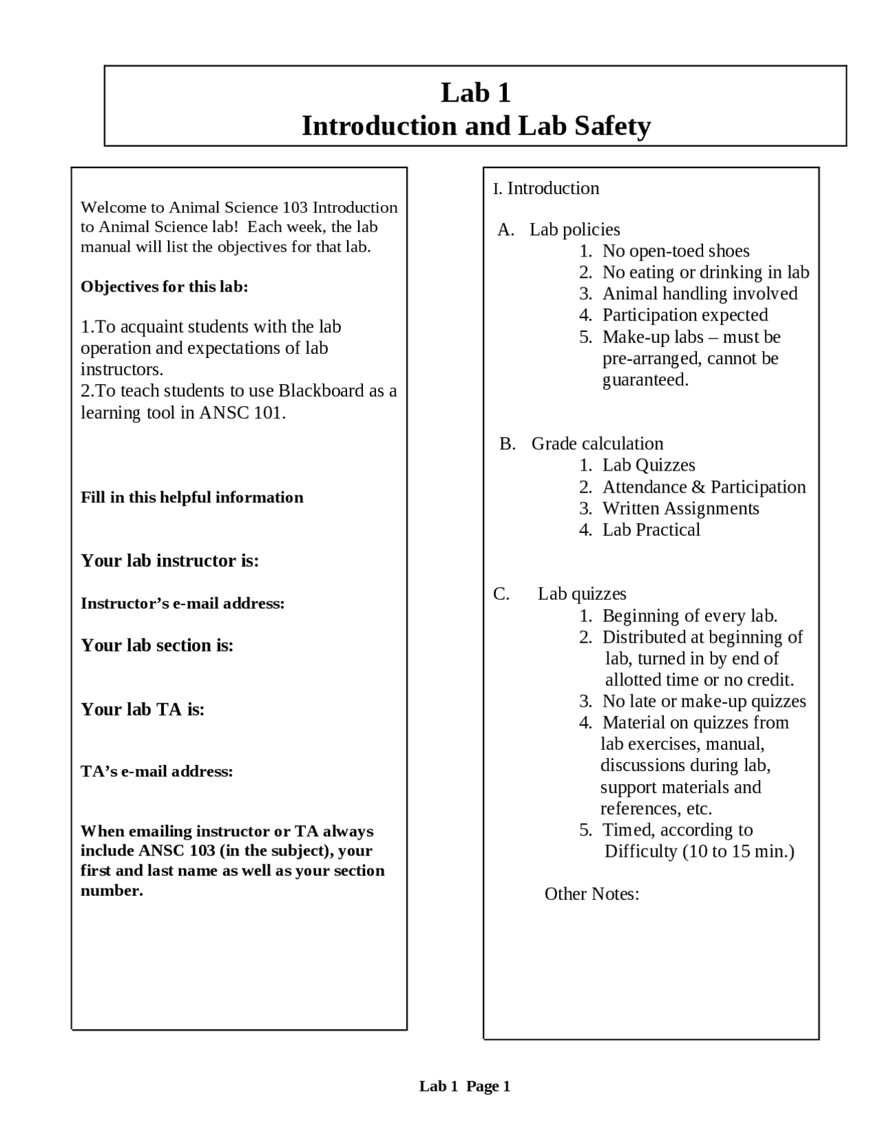 Instruction and Lab Safety - Syllabus - Animal Science Lab | ANSC 103 ...