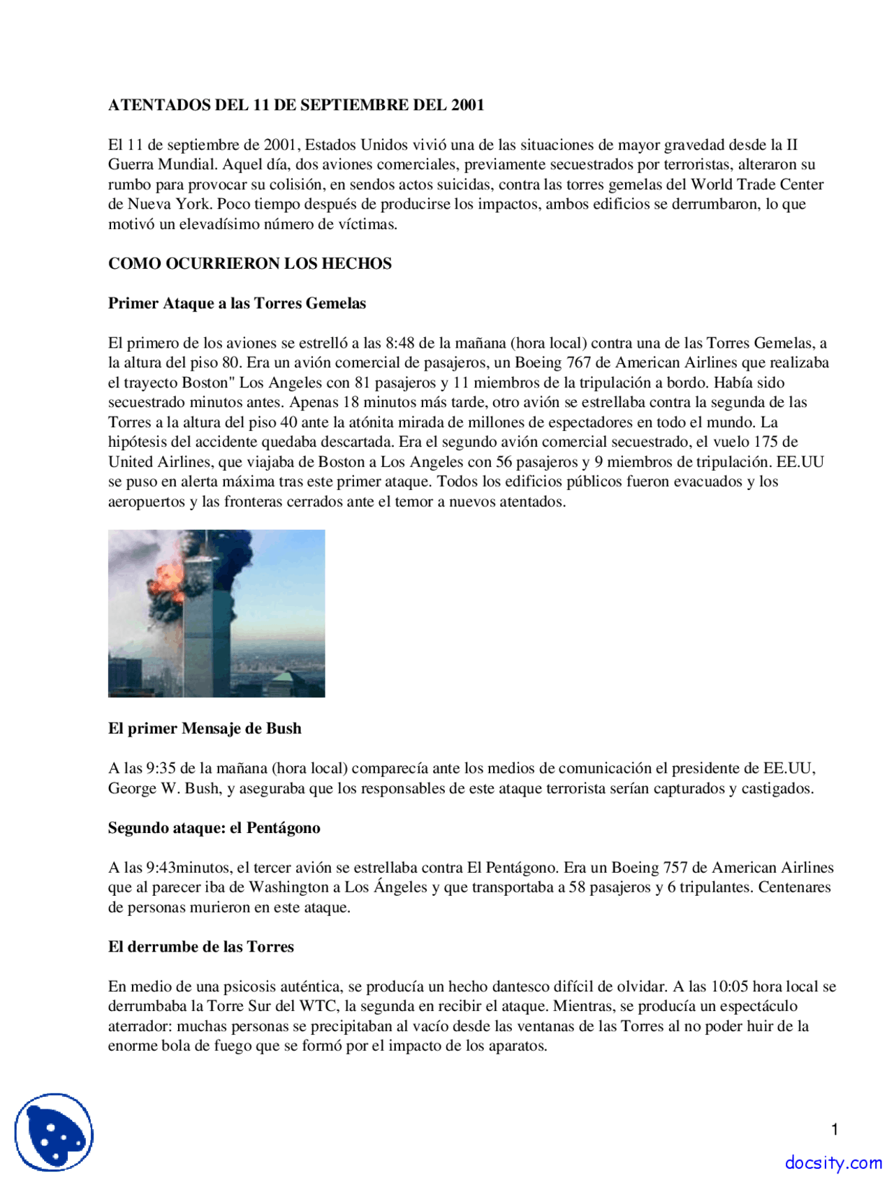 Atentados Del 11 De Septiembre Del 2001 - Apuntes - Historia Universal ...