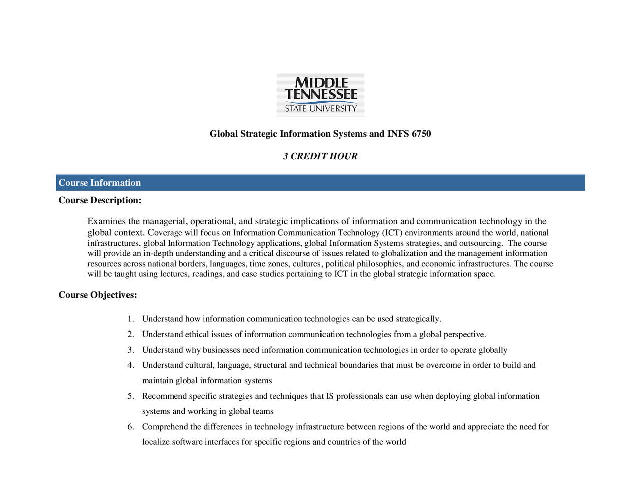 Global Strategic Information Systems Class Material Infs 6750 Lecture Notes Computer