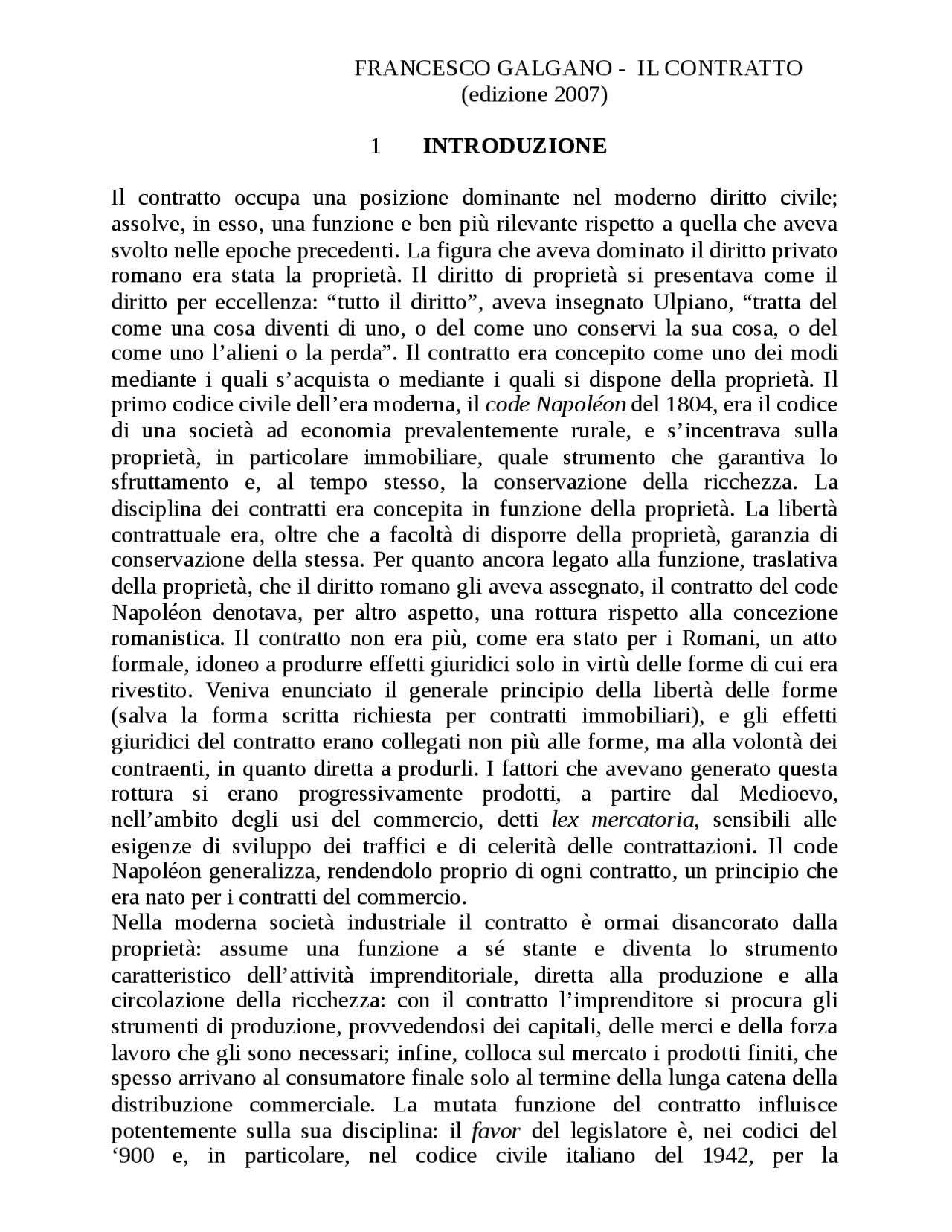 Il Contratto Appunti Di Diritto Civile Galgano Docsity