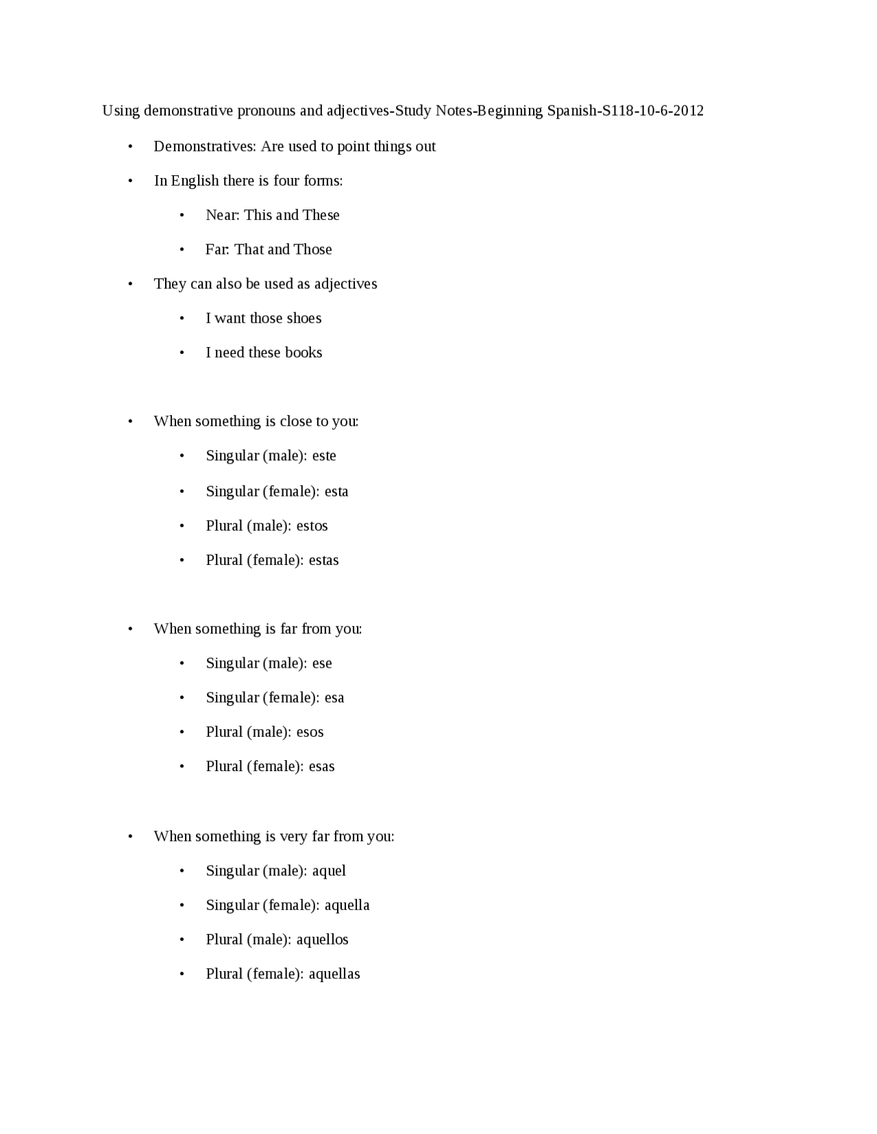 Using demonstrative pronouns and adjectives-Study Notes-Beginning ...