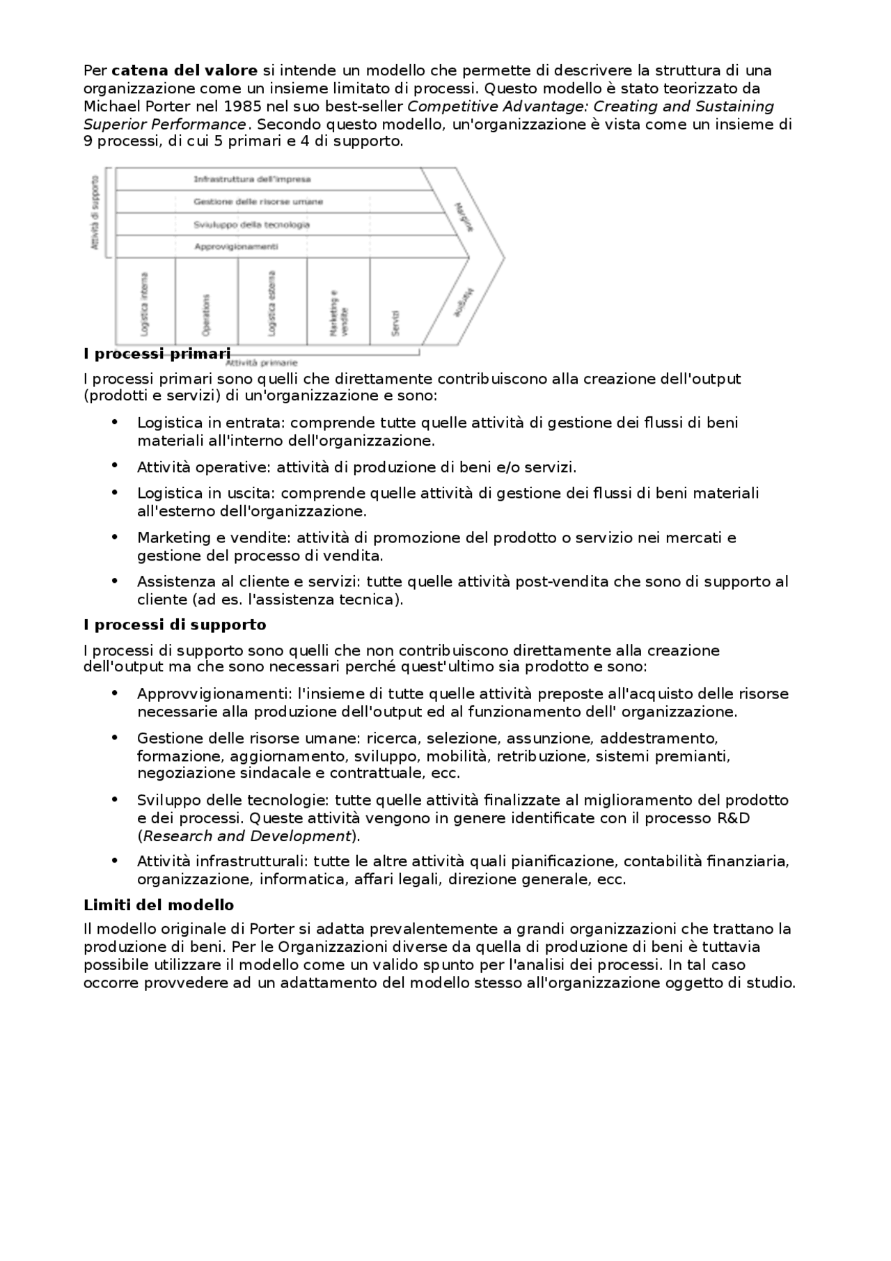 Catena valore di Porter - Economia e Gestione delle Imprese - Docsity