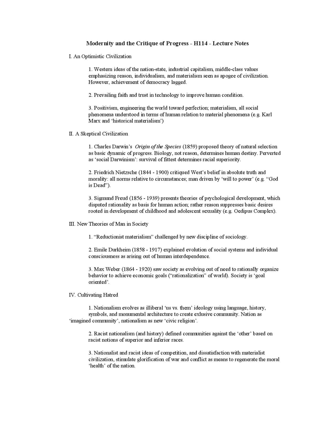 Modernity and the Critique of Progress - H114 - Lecture Notes | Study ...