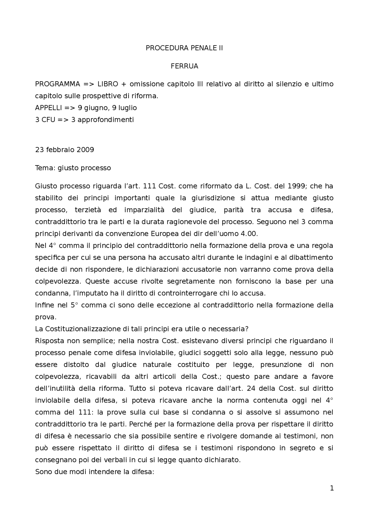 Il Giusto Processo Appunti Di Diritto Processuale Penale Ii Ferrua