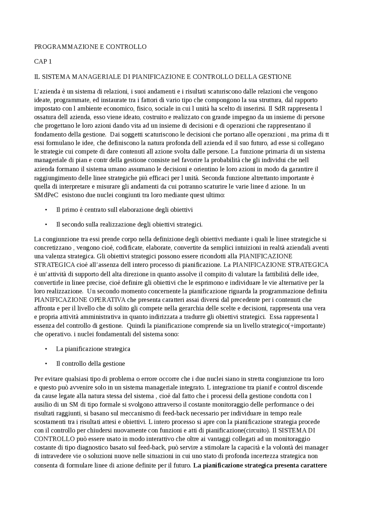 Programmazione E Controllo Appunti Di Controllo Di Gestione Docsity