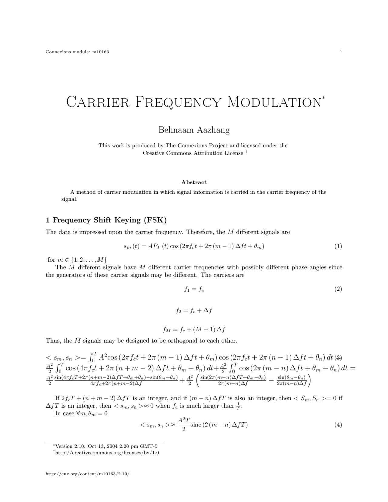Carrier frequency modulation, college study notes - frequency of the ...