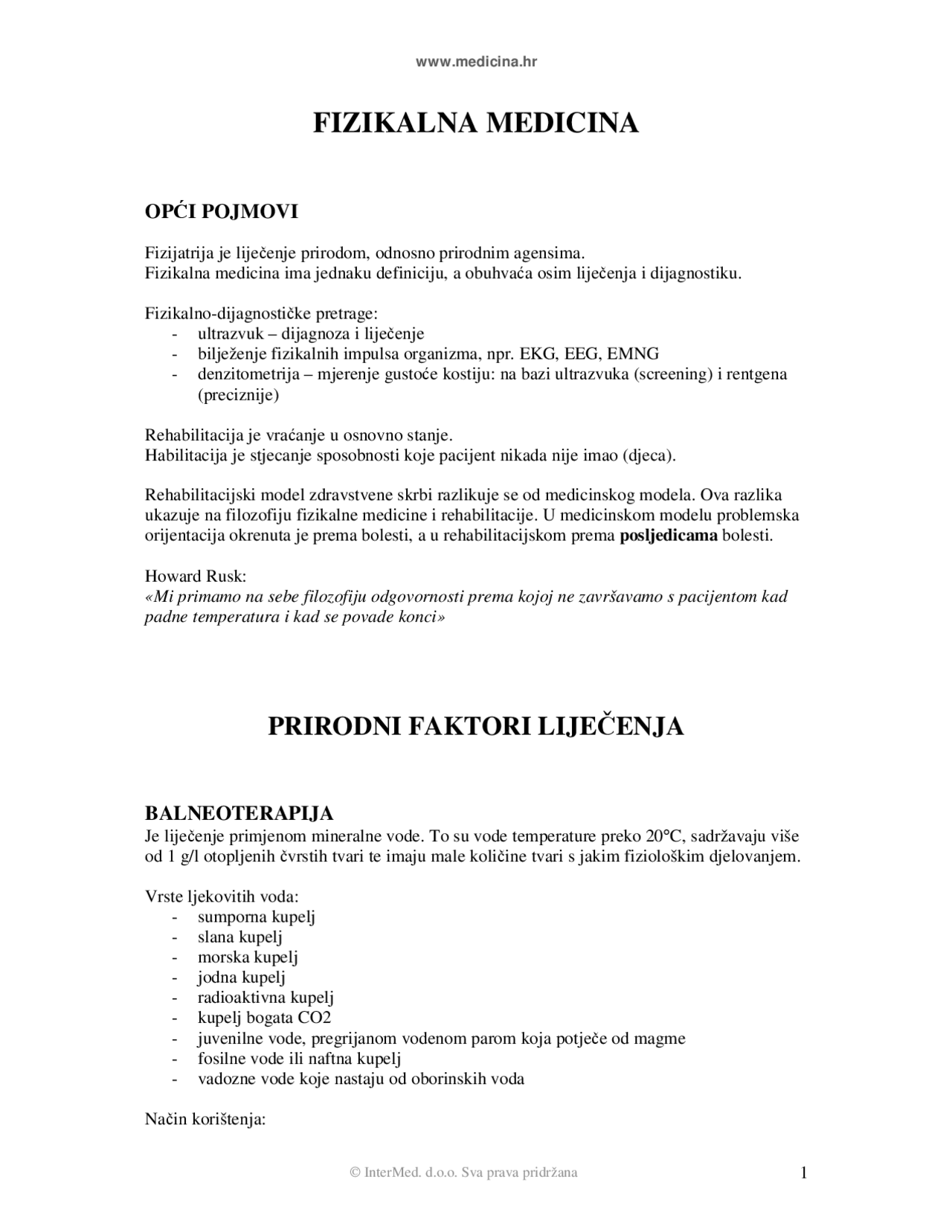 FIZIKALNA MEDICINA-skripta-Fizijatrija-Medicina | Rezime' predlog ...