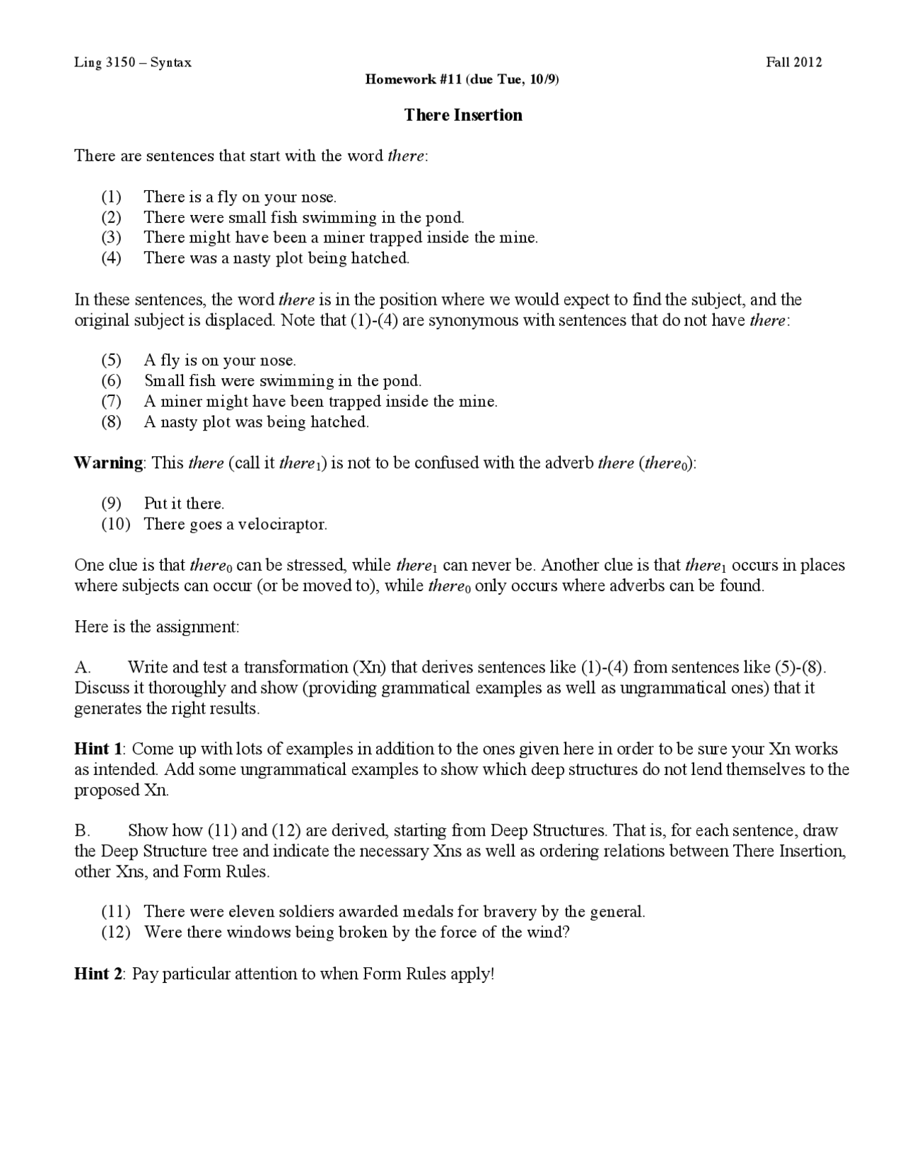 12 Questions On Insertion In Generative Syntax Homework 11 Ling
