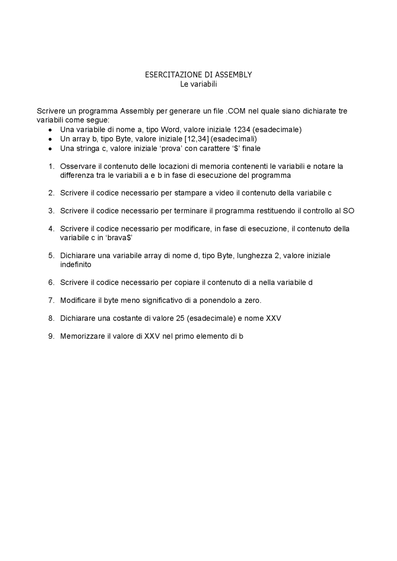 Assembly Esercitazione Di Architettura Dei Calcolatori Docsity