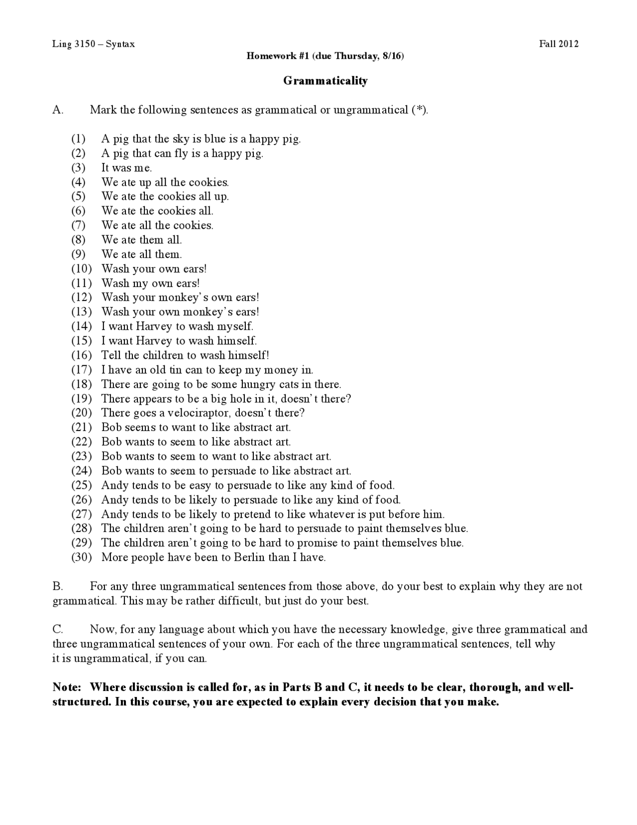 Grammatical or Ungrammatical Sentences - Homework 1 | LING 3150 | Study ...