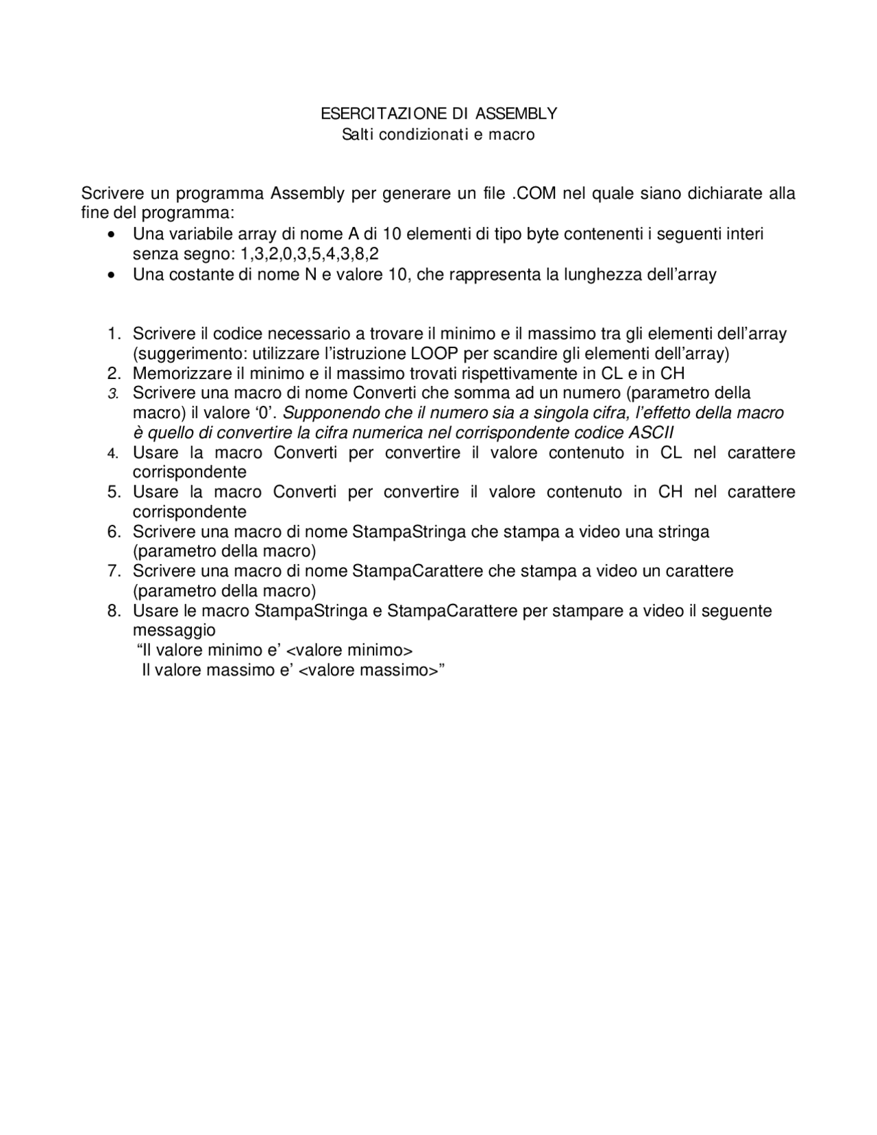 Salti Condizionati E Macro Assembly Esercizio 3 Architettura Dei