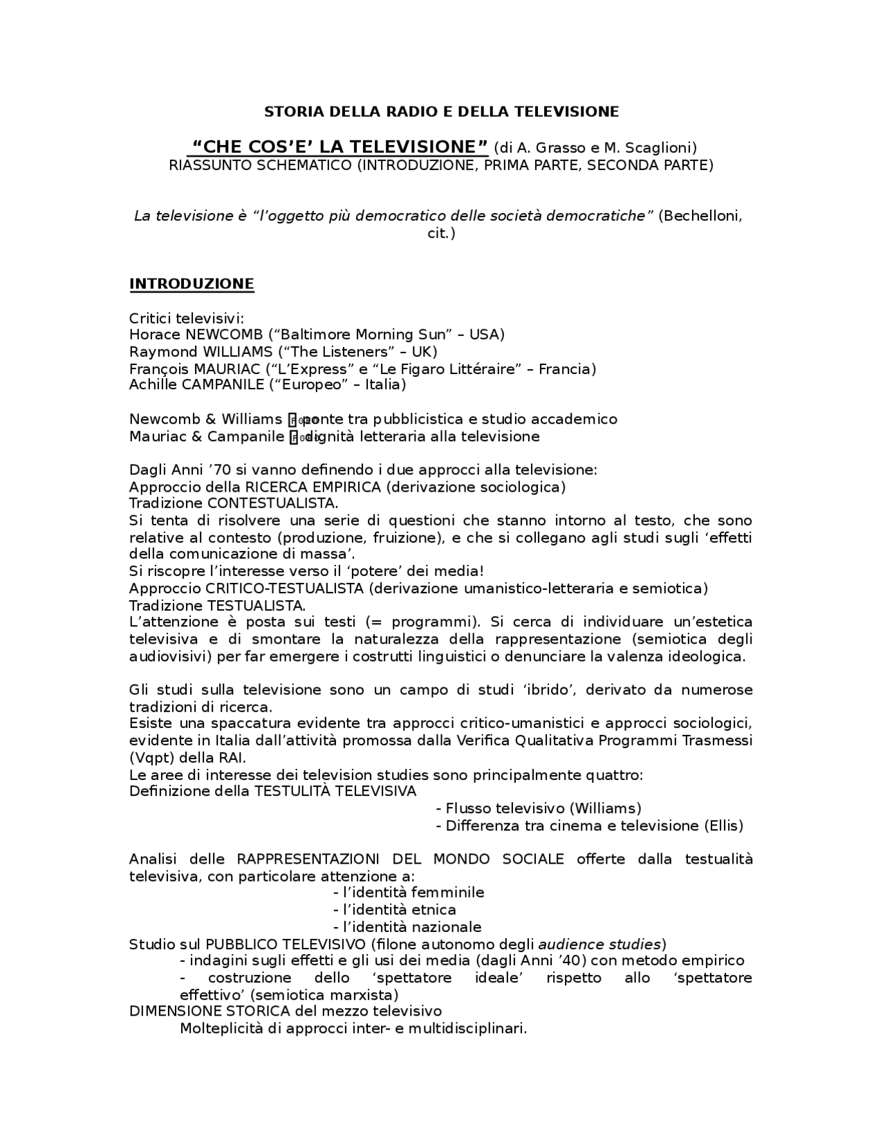 Che Cosè La Televisione Docsity