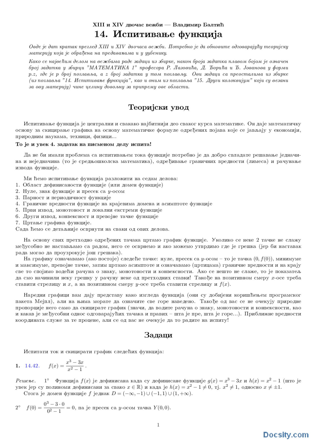 Ispitivanje funkcija-Skripta-Matematika 1-FON | Rezime' predlog Matematika - Docsity