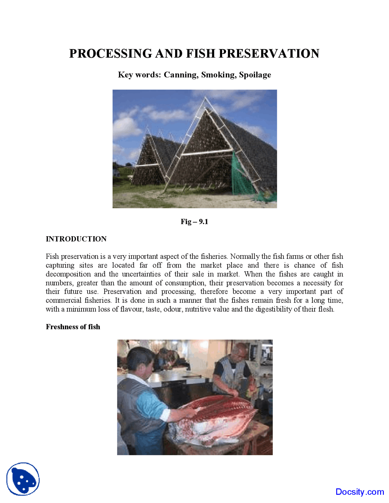 Fish Preservation - Enviromental Sciences - Lecture Notes - Docsity