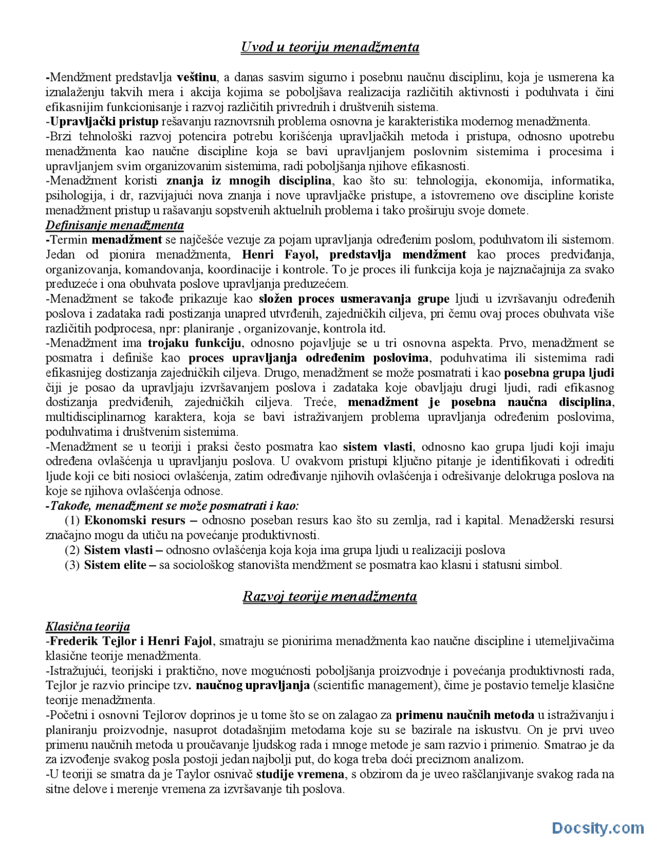 Uvod U Teoriju Menadzmenta Skripta Menadzment Fon 1 Rezime Predlog