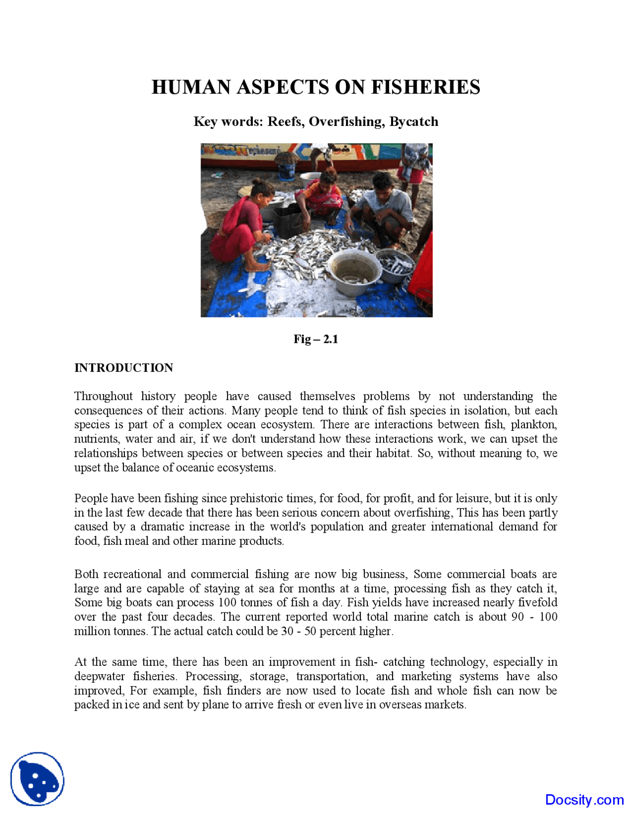 Fisheries - Enviromental Sciences - Lecture Notes - Docsity