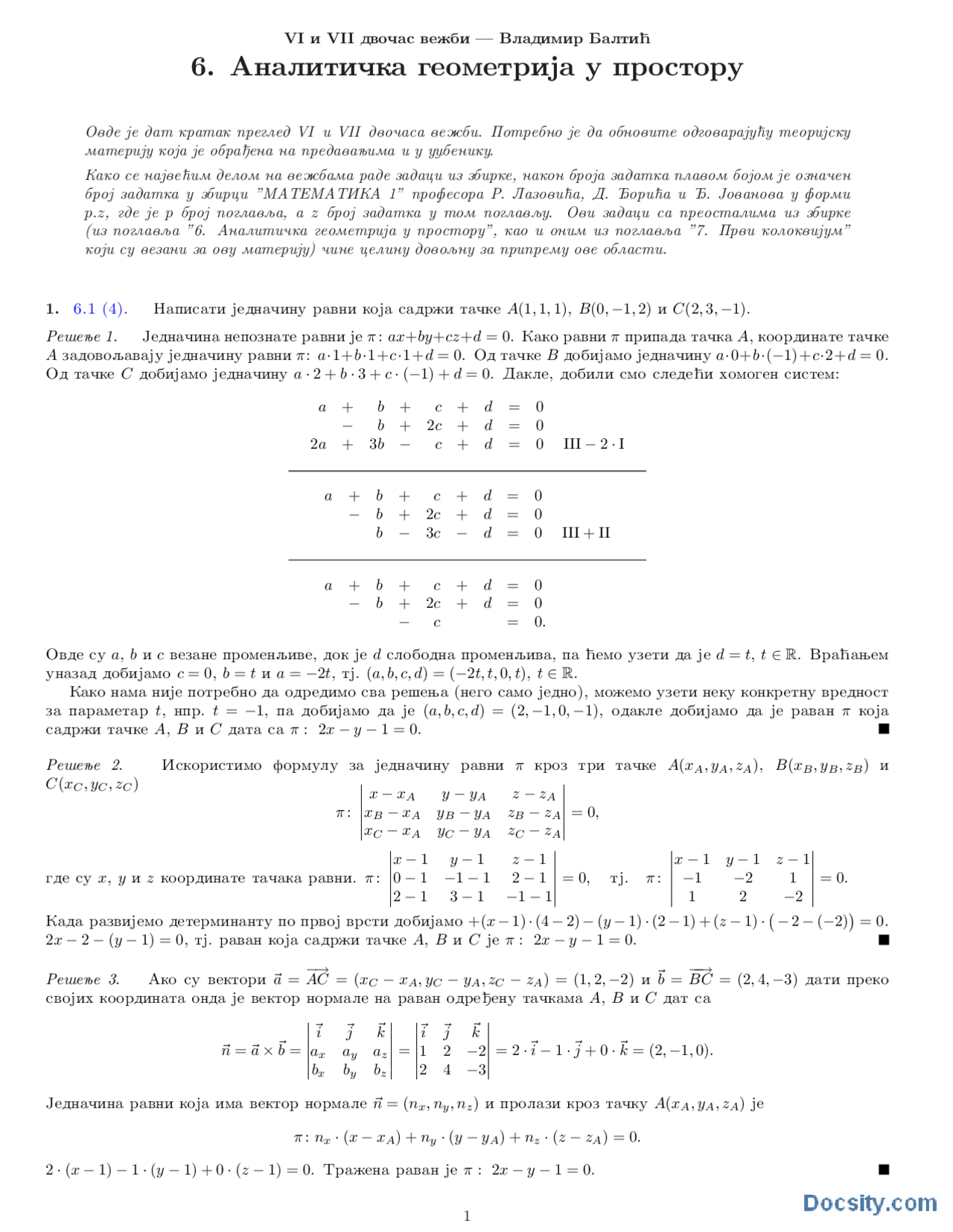 Analiticka geometrija u prostoru-Skripta-Matematika 1-FON | Rezime ...