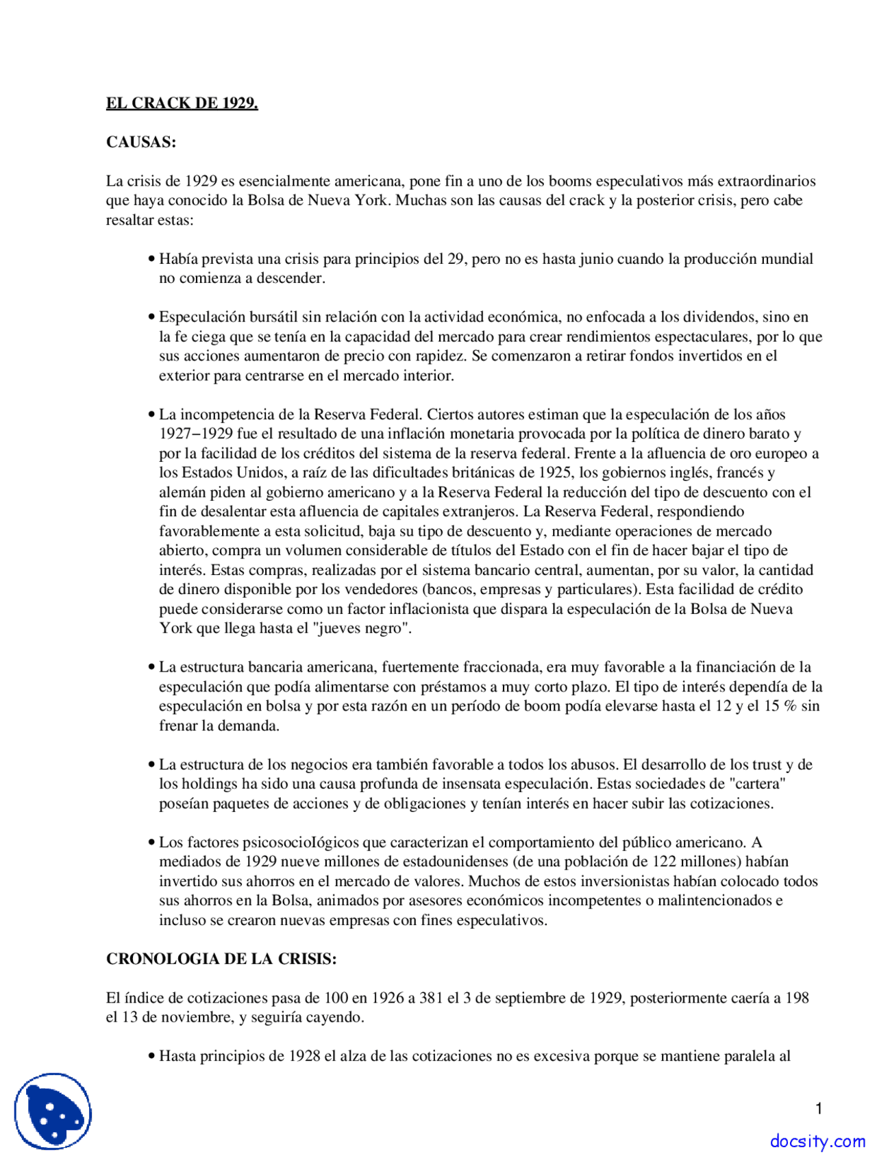Origen De La Crisis Apuntes Historia Universal Docsity