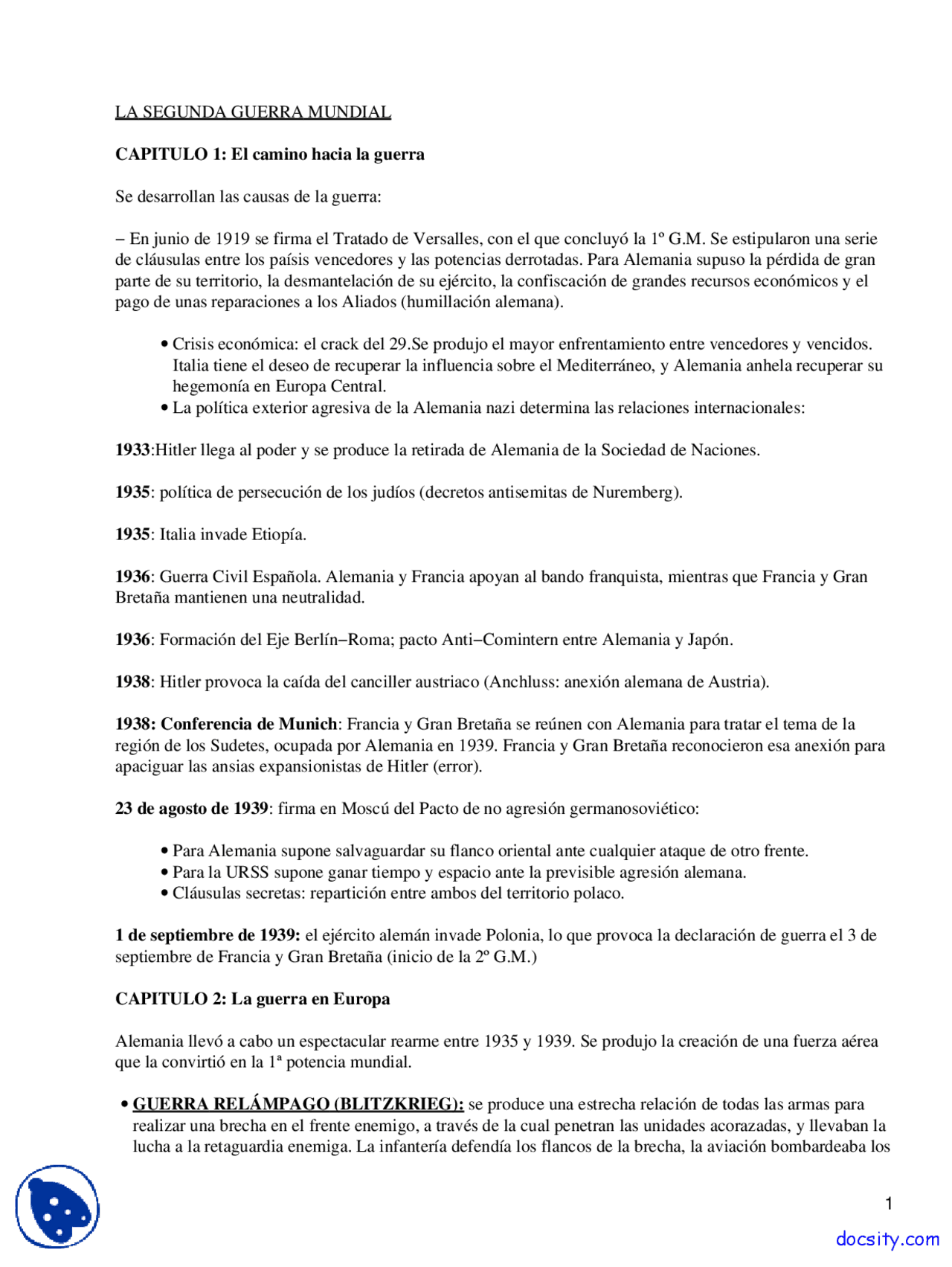 Segunda Guerra Mundial Apuntes Historia Universal Docsity