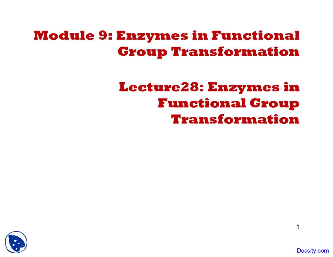 Chemoenzymatic Synthesis Biochemistry Lecture Slides Docsity