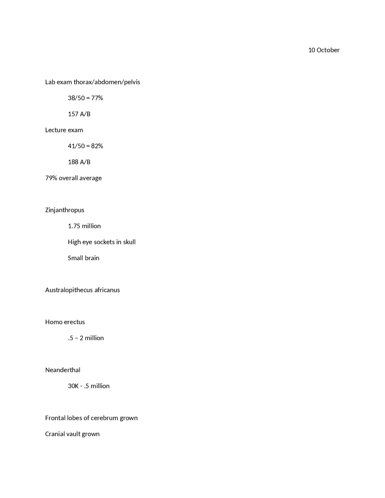Notes for Exam | Human Gross Anatomy | BMS 301 - Docsity