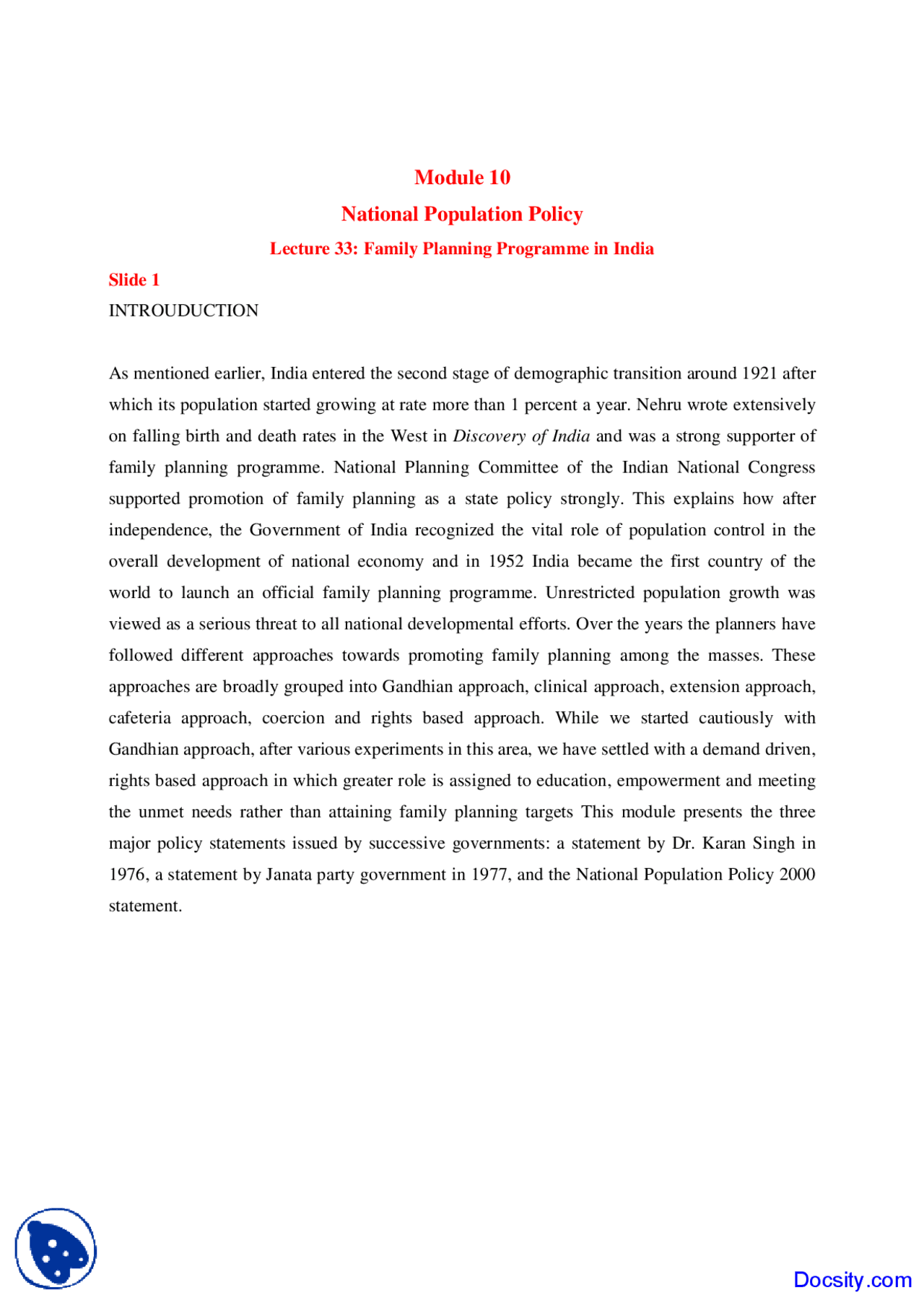 National Population Policy - Social Sciences and Cultural Studies ...
