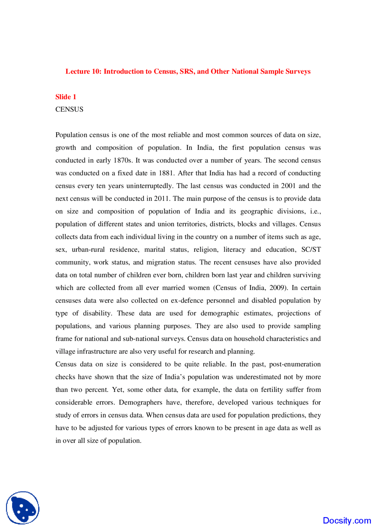 National Sample Surveys - Humanities and Social Sciences - Lecture ...