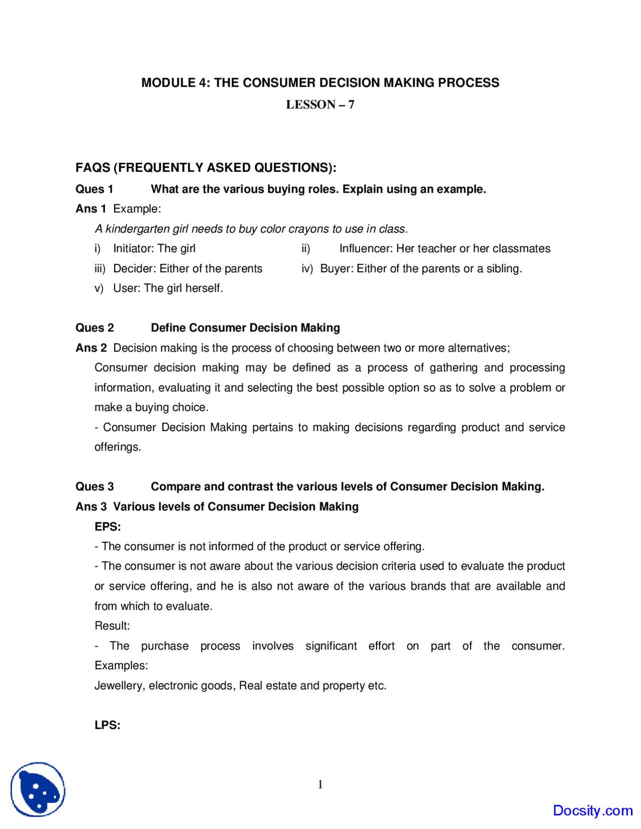 Consumer Decision Making Process - Consumer Behavior - Solved Quiz ...