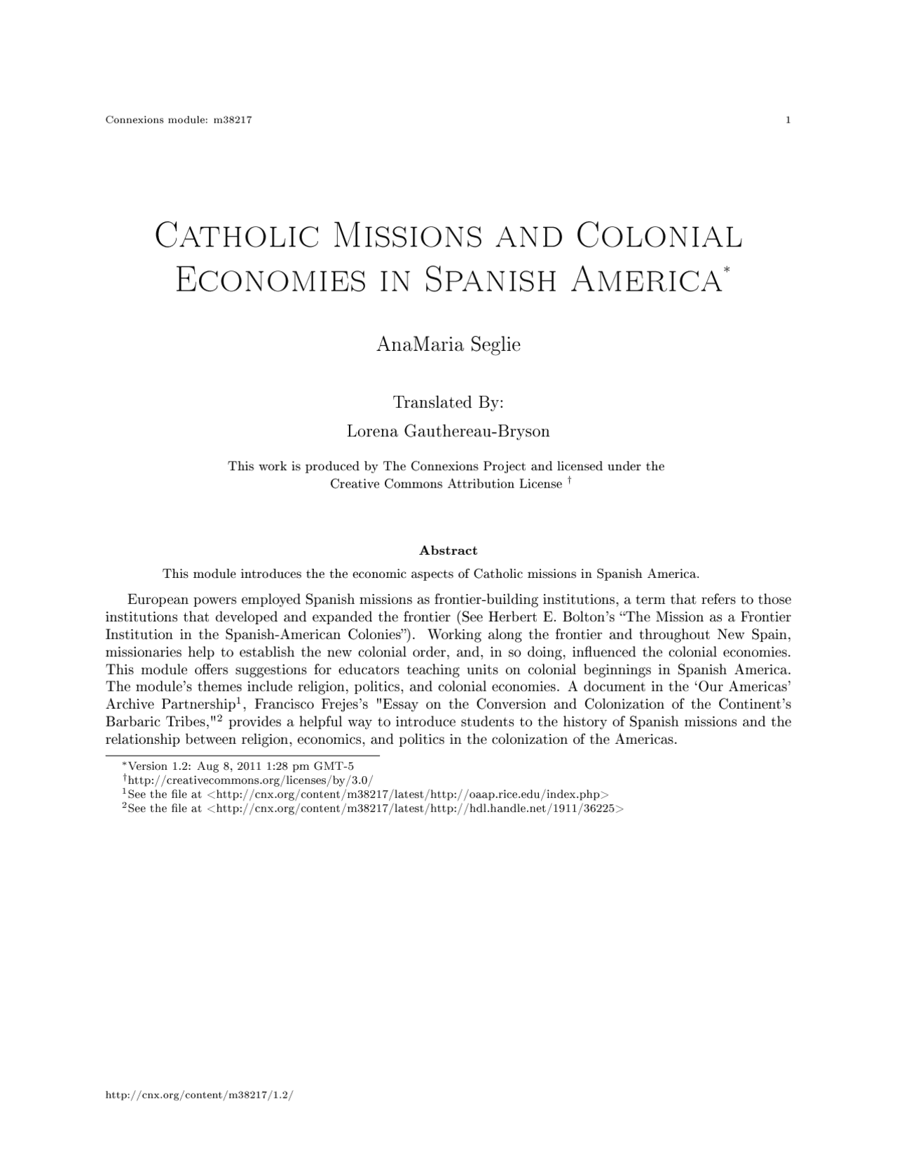 Catholic missions and colonial economies in spanish america - Docsity