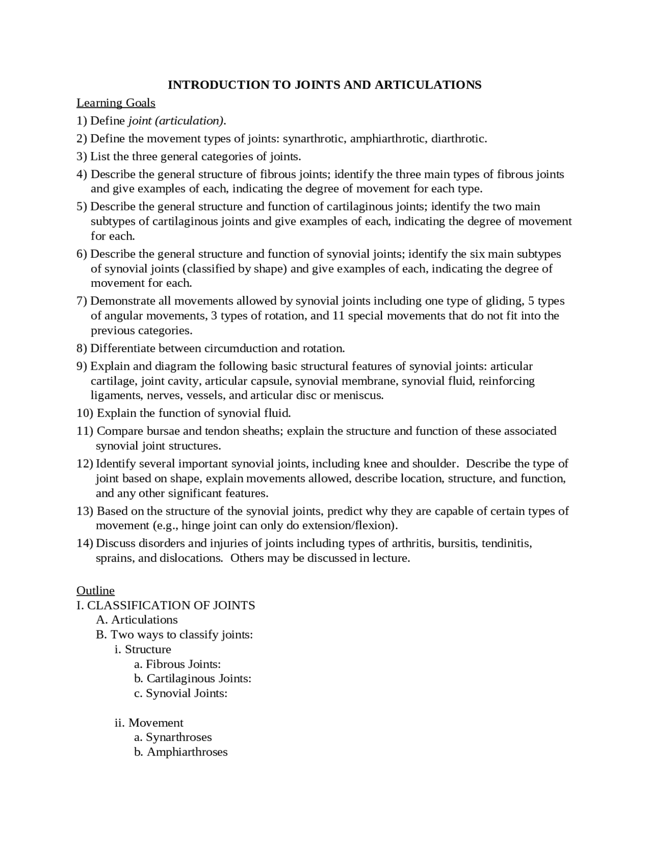 Joints And Articulations Outline Introduction To Human Anatomy Iphy