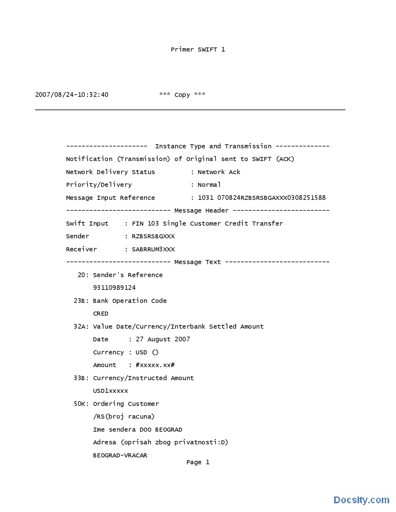 Primer Swift 1 Vezbe Menadzment Ekonomija Vežbe Predlog Business
