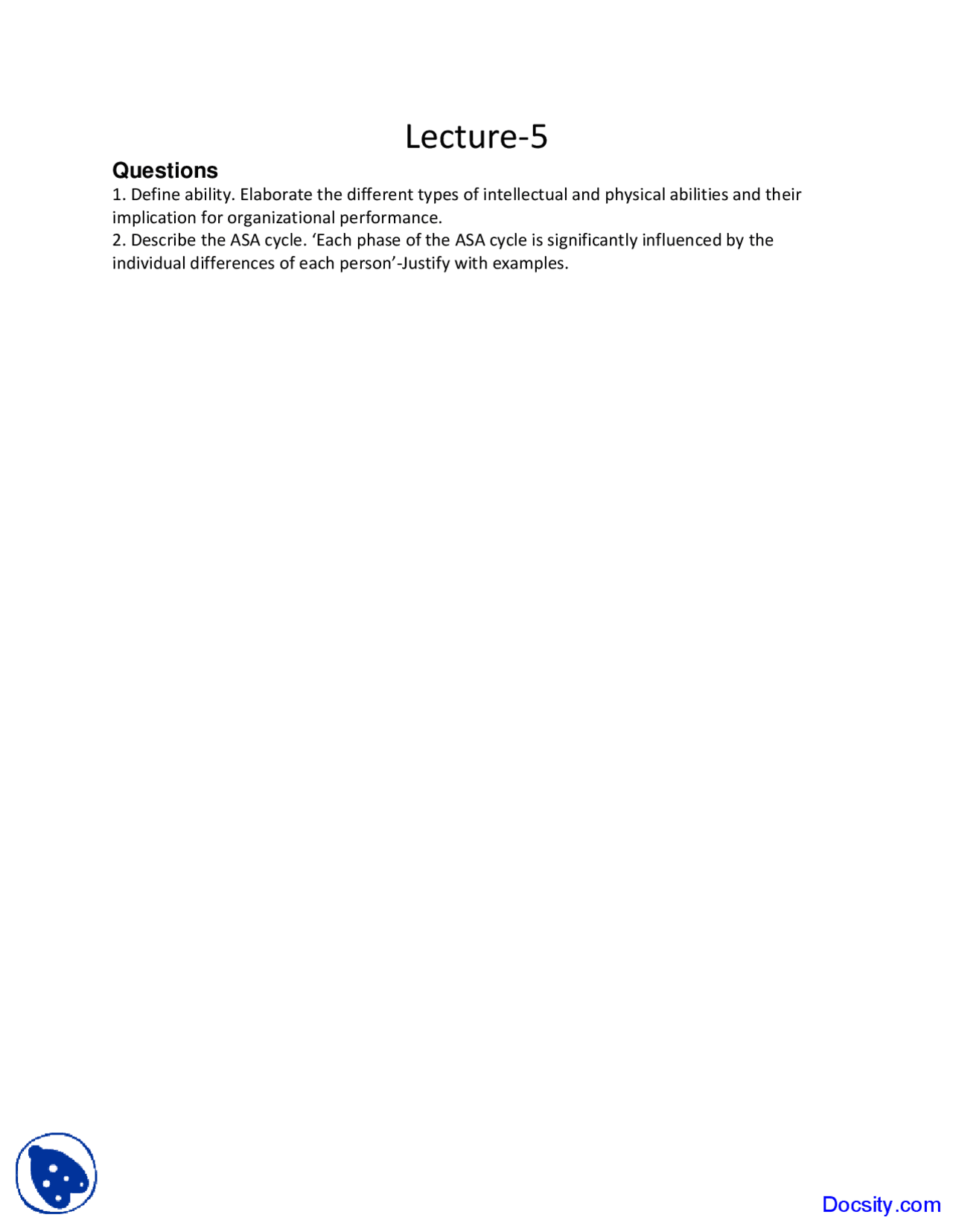 Ability Organizational Behavior In Management Quiz Docsity