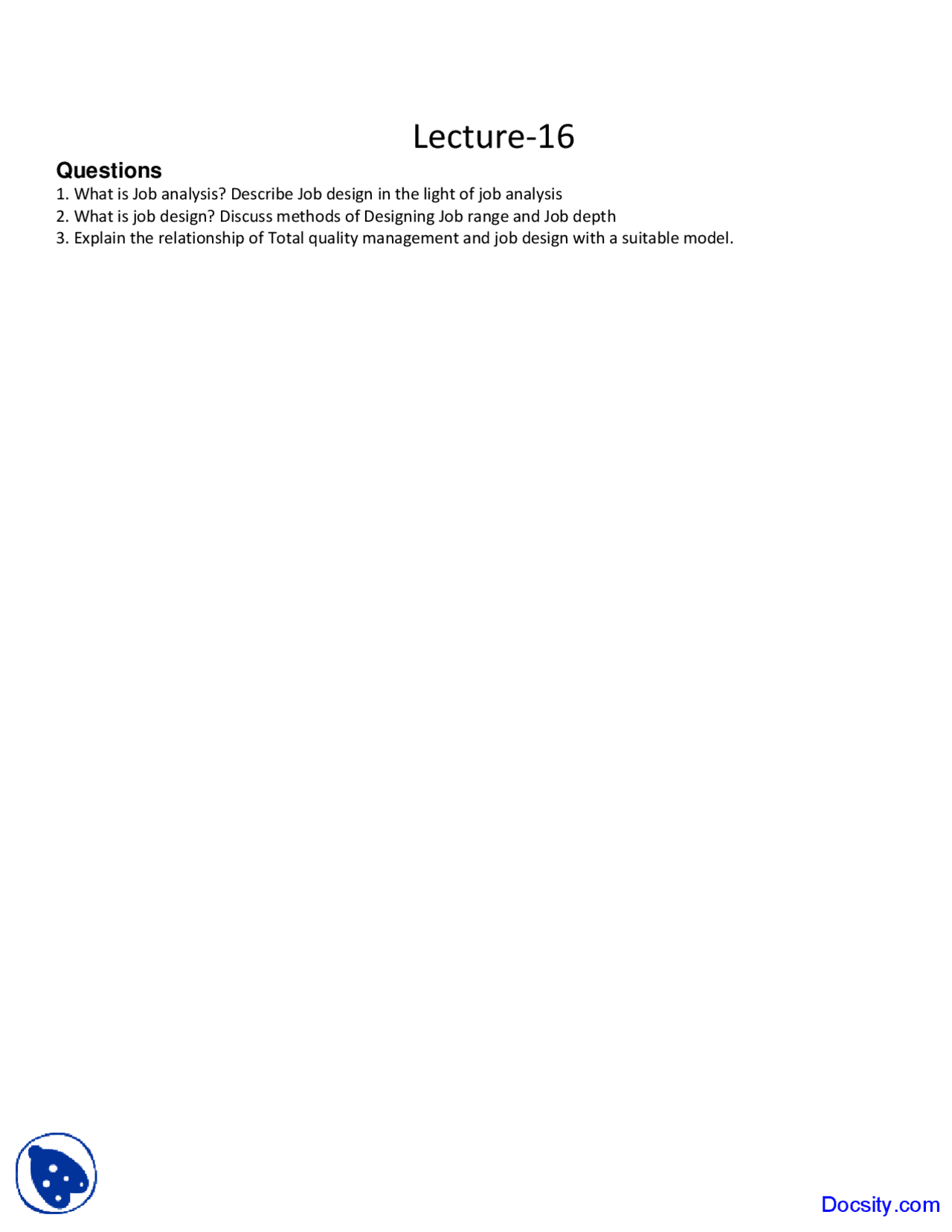 Design In Job Organizational Behavior In Management Quiz Docsity