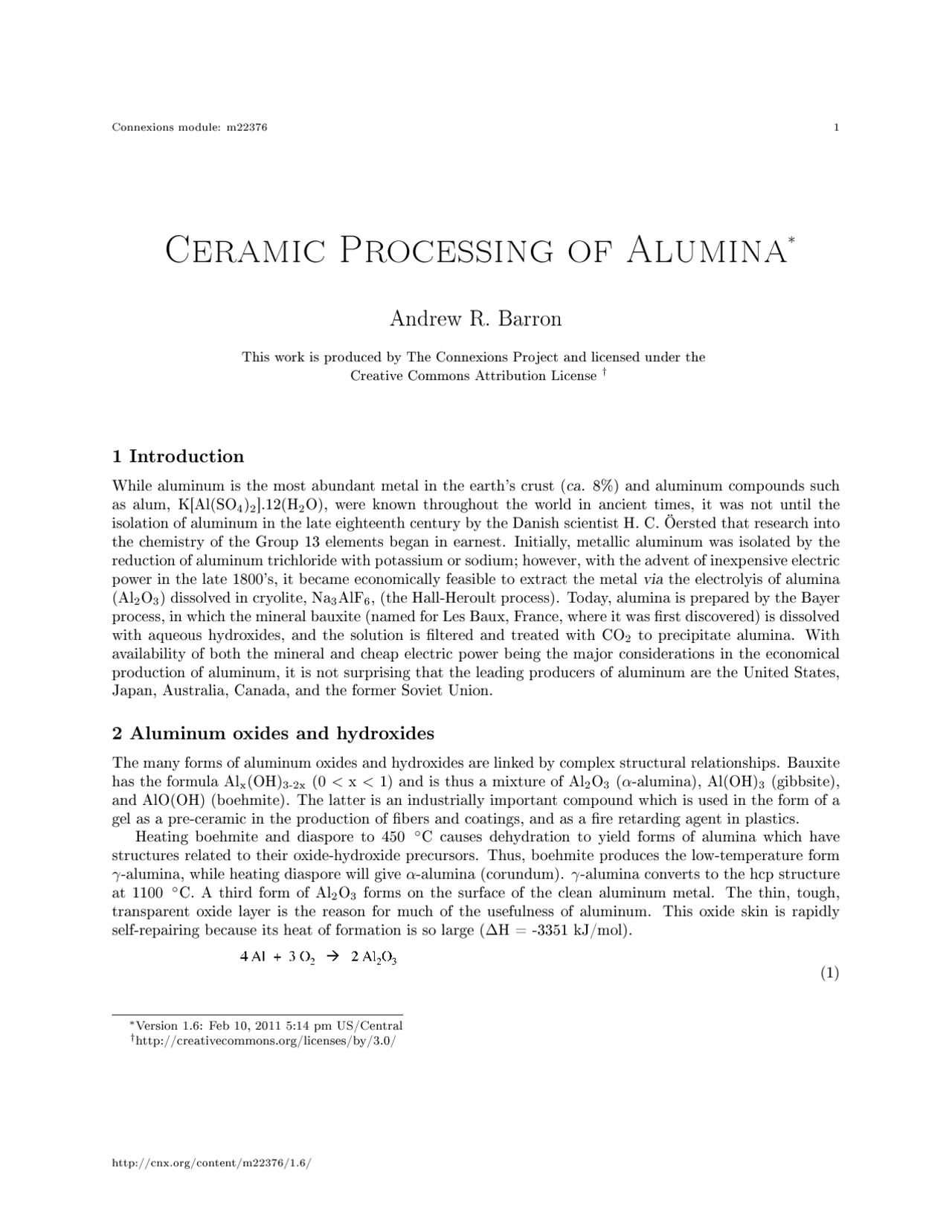 Ceramic processing of alumina, college study notes - Processing of ...