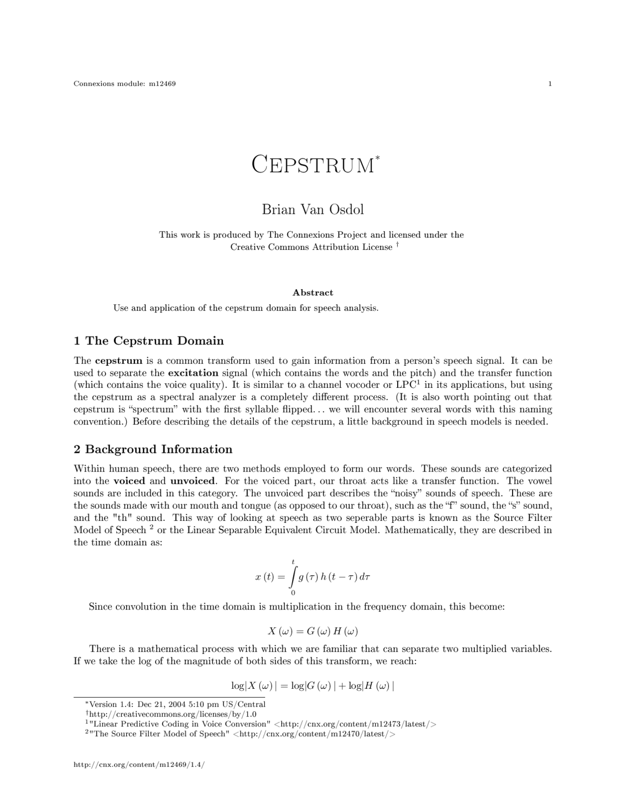 Cepstrum, college study notes - Cepstrum domain - Docsity