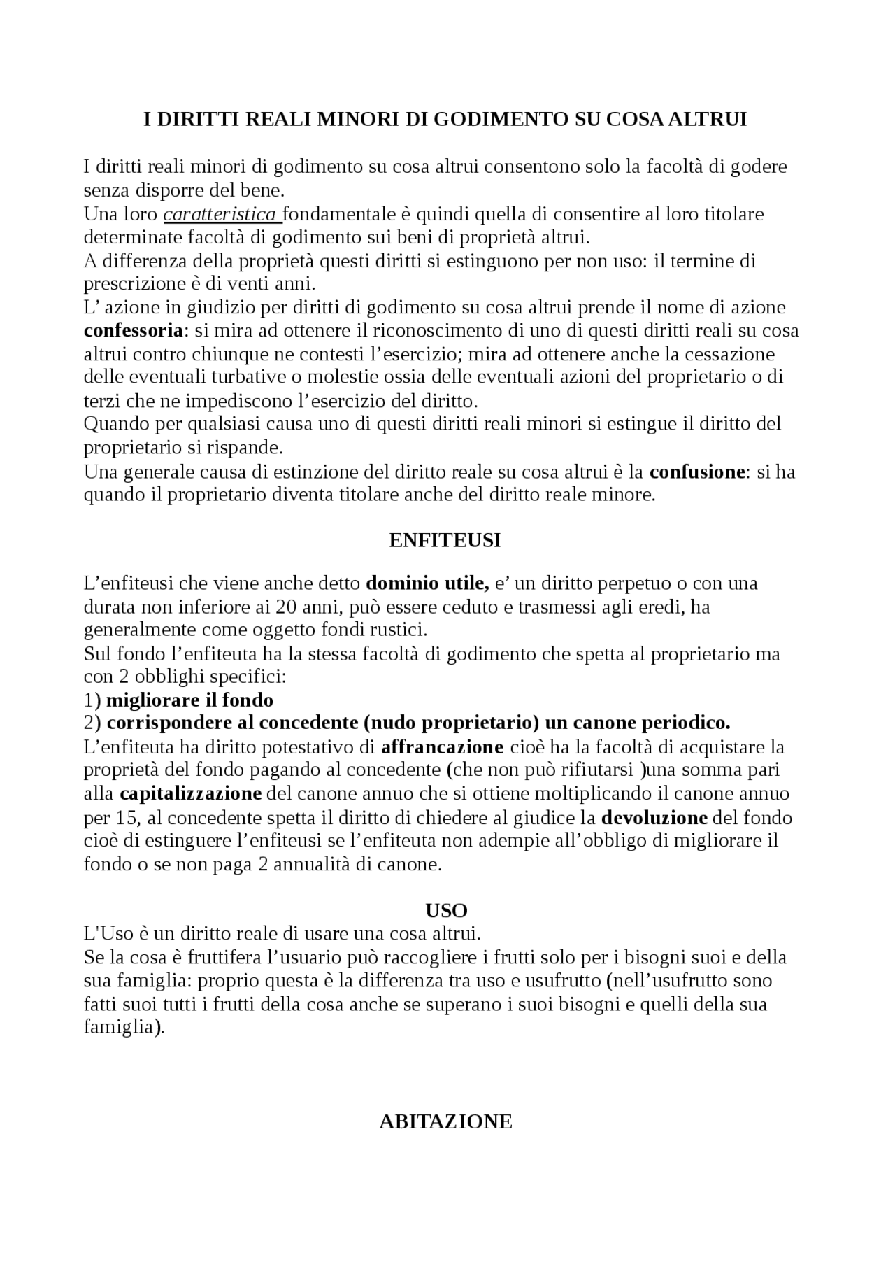 I Diritti Reali Minori Di Godimento Su Cosa Altrui Docsity